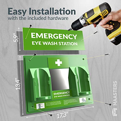 MAASTERS BPA Free Portable Eye Wash Station OSHA Approved - Wall-Mounted First Aid Eye Wash Kit w/Mirror & 2X 16oz Empty Bottles - No Eye Wash Solution Included - Emergency Eyewash - Set of 1