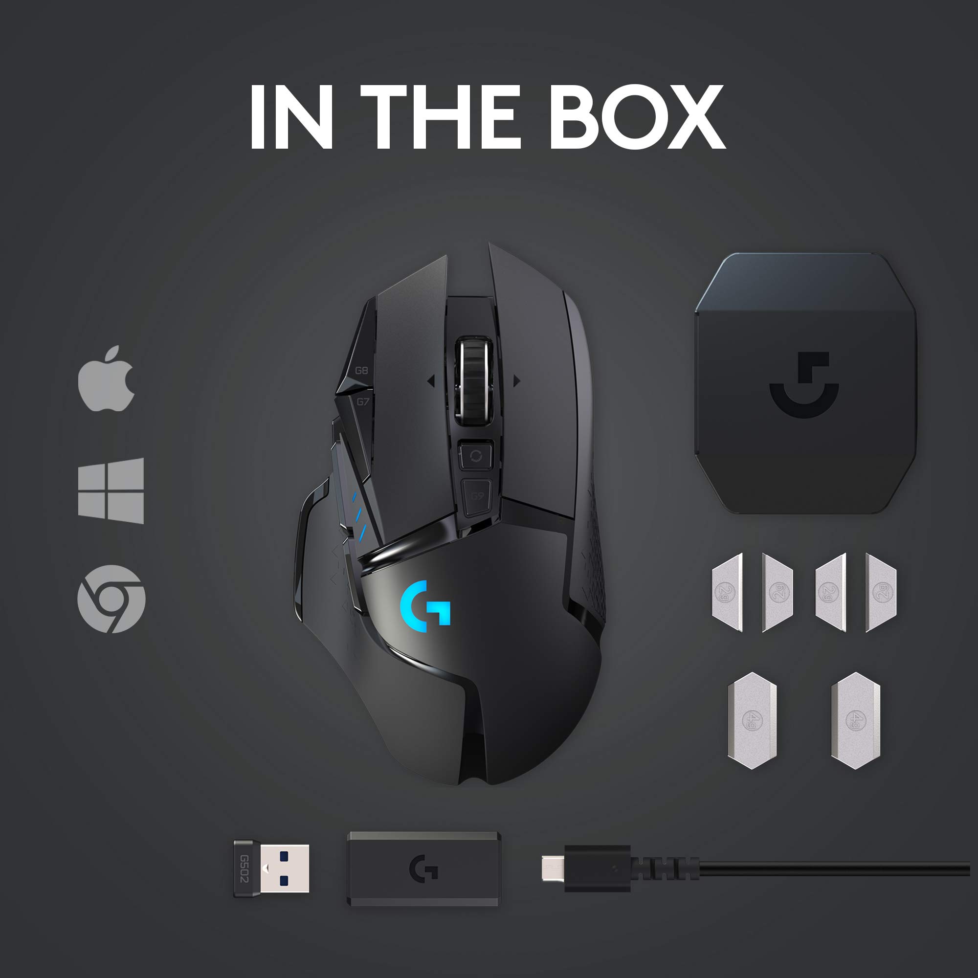 Logitech G502 Lightspeed Wireless Gaming Mouse, 25K Hero Gaming Sensor, 25600 DPI, RGB, Ultra-Light, 11 Programmable Buttons, Long Life Battery, PowerPlay-Compatible, PC - Black
