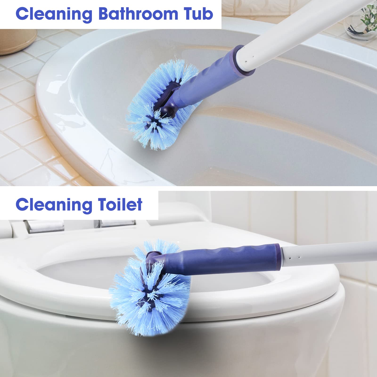 Tub and Shower Scrubber Brush with Long Handle, 56 inch Multipurpose Scrub Brush for Bathtub, Tile Bathroom, Shower, Floor Cleaning Extendable Bathtub and Tile Cleaning Brush