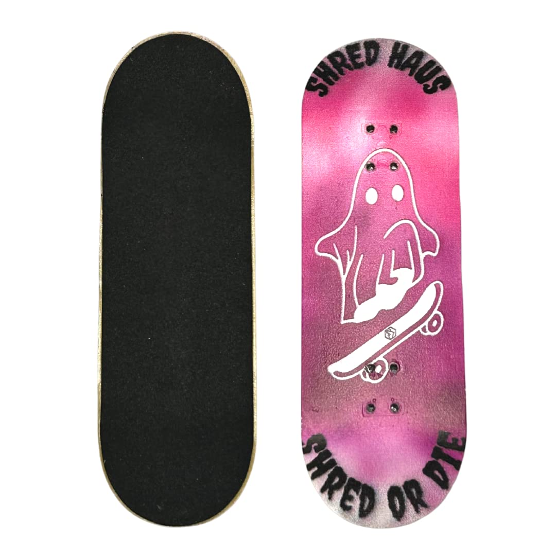 Shred Haus Complete Fingerboard - Ghost | Professional Board Shape and Size - 32mm x 98mm | Bearings, Wheels, Trucks, Lock Nuts | Wooden Board, Pro Series Finger Board, Finger Skateboards
