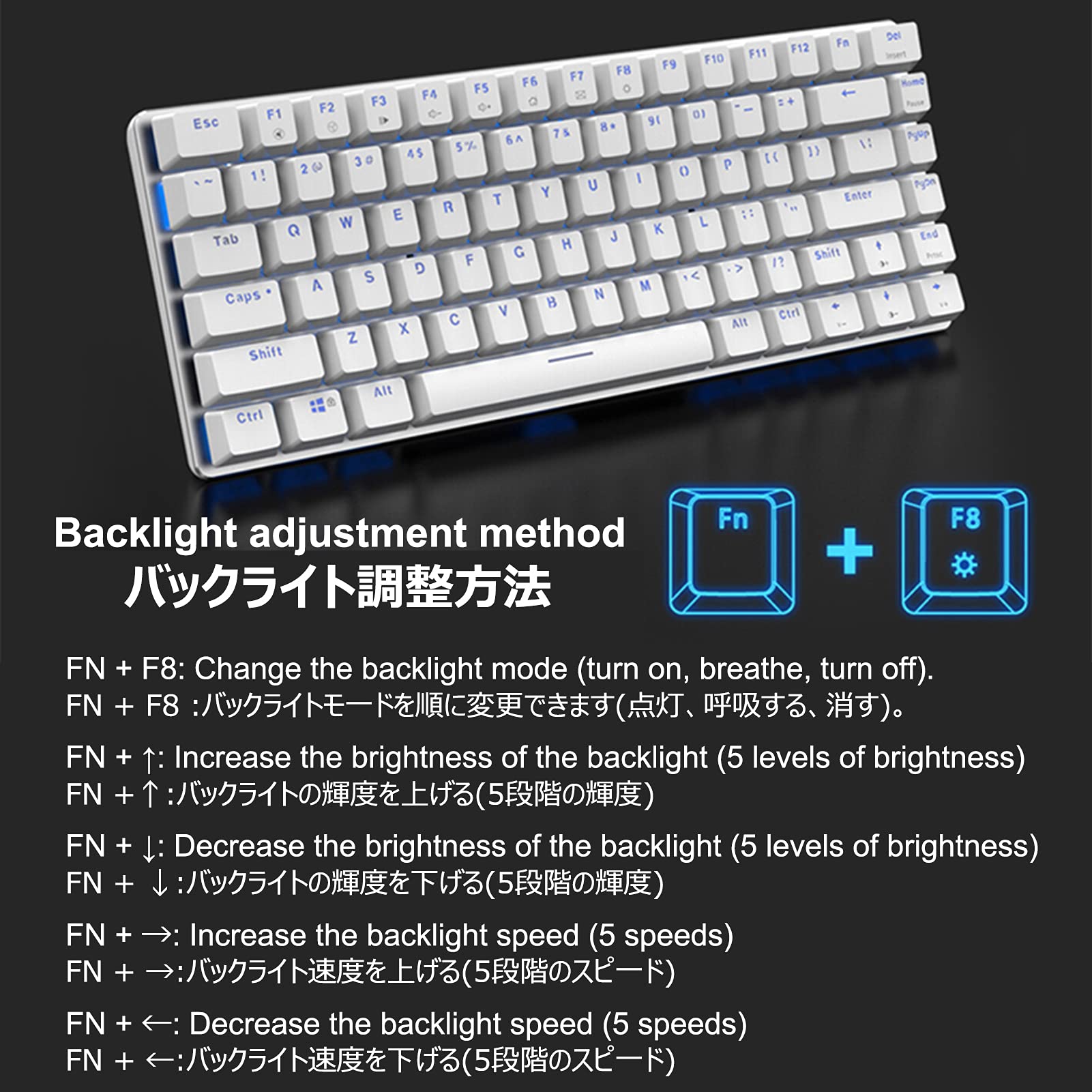 Lomiluskr AK33 Wired Mechanical Keyboard, 82-Keys Compact Mechanical Gaming Keyboard with Anti-ghosting Keys, Small and Portable (Black Switch/Blue Backlight, White)
