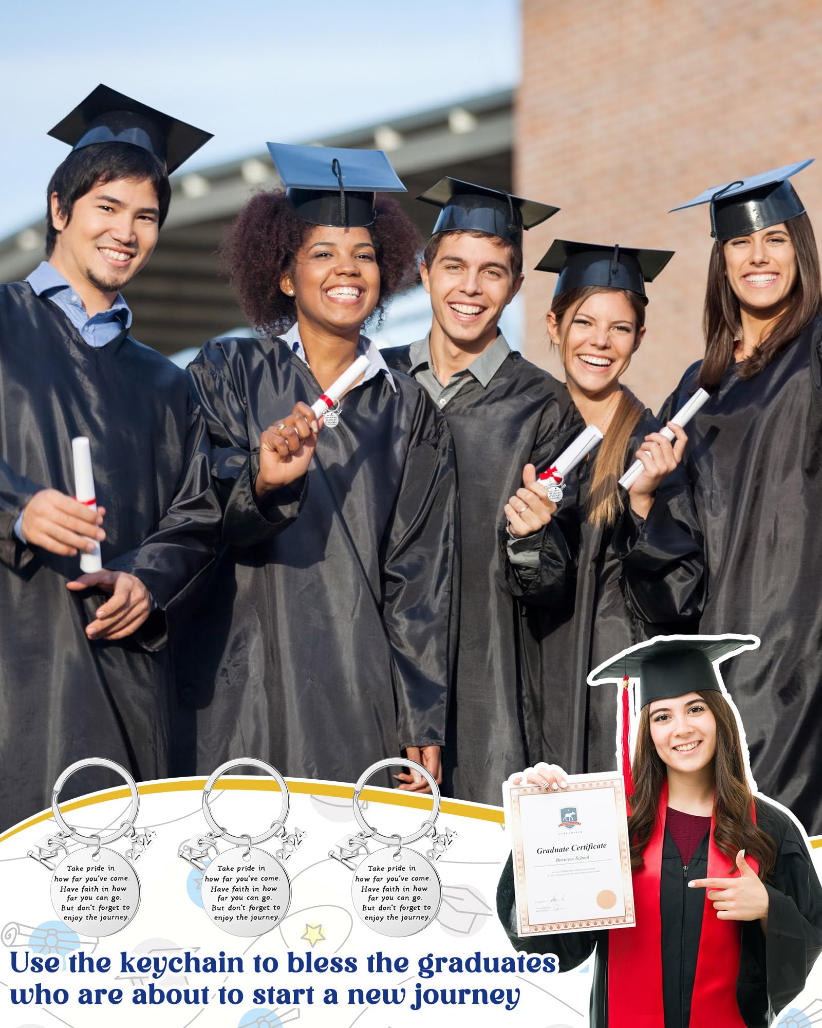 Sasylvia Graduation Keychain 2024 Bulk Inspirational Graduation Gift Keychain 2024 Class Keychains Gifts Motivational(24 Pcs)