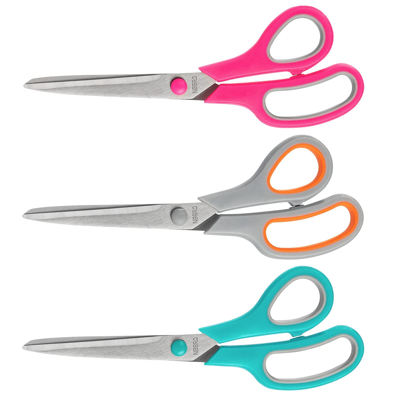 NBBRO Scissors All Purpose,8.5'' Multipurpose Scissors Bulk 3-Pack,Stainless Steel Sharp Scissors for Office Home School Sewing Fabric Craft Supplies, Red