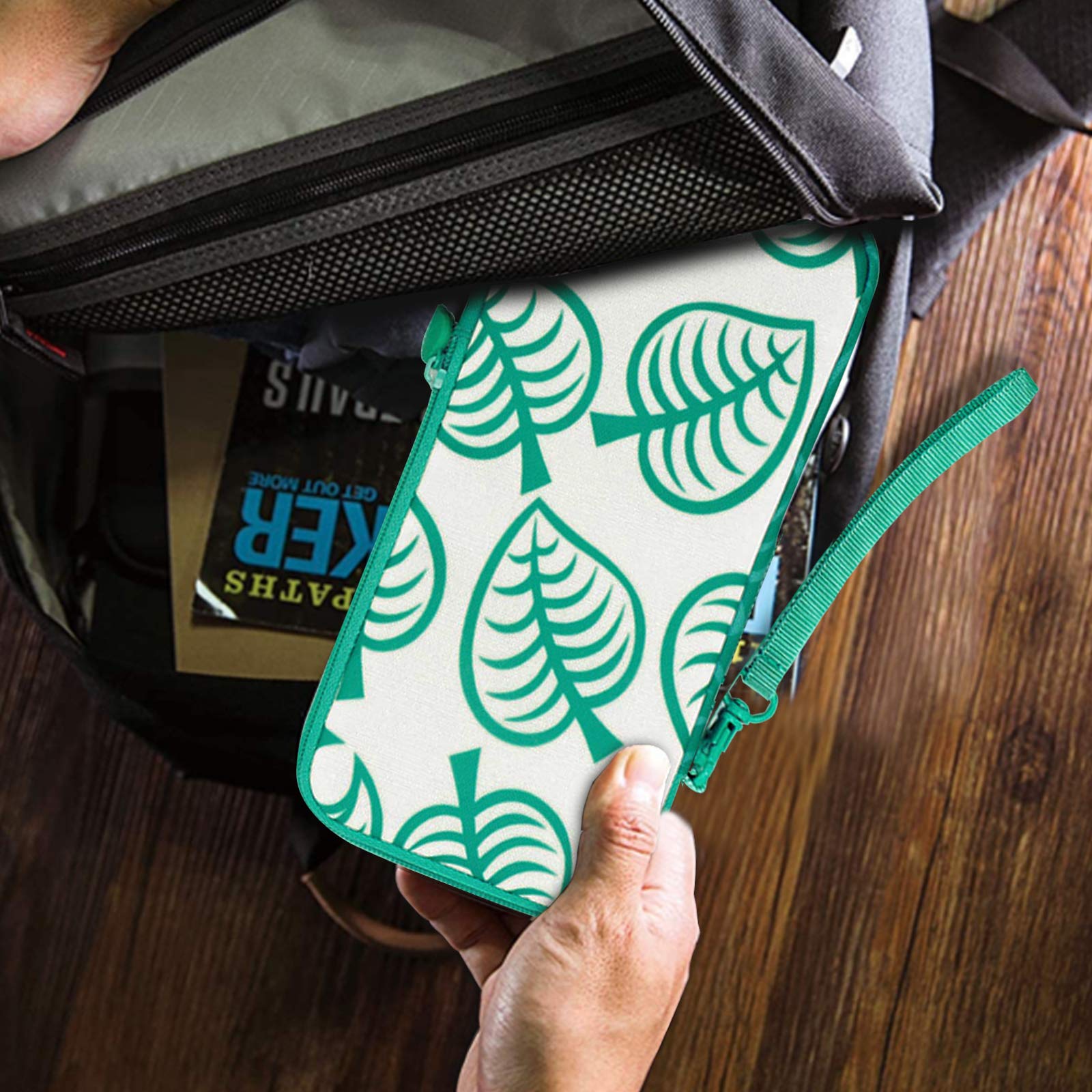 LYCEBELL Carrying Case for Nintendo Switch Lite Travel Carrying Bag New Leaf Design Portable Ultra Slim Pouch for Switch Lite Console with Wrist Strap - Green