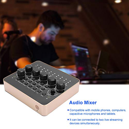 Live Broadcast Sound Card , DJ Mixer Karaoke Voice Mixer Mini BT Voice Card Built in Two Noise Reduction Chips Support Multiple Sound Effects Fit for Live Broadcast ,Karaoke ,Recording