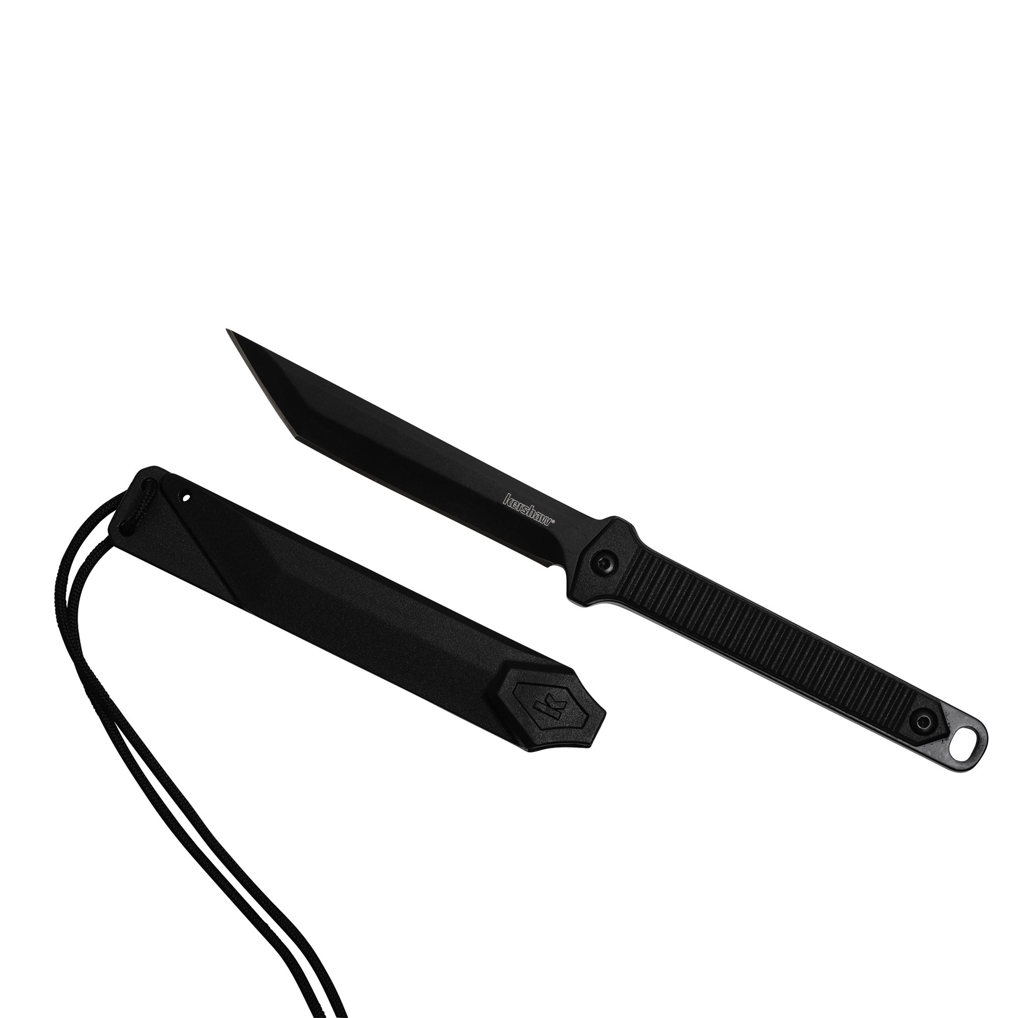 Kershaw Dune Full Tang Neck Knife (4008X) Compact 3.8â 3Cr13 Stainless Steel Fixed Blade With Black-Oxide Finish, Textured Injection Molded Handle, Secure Molded Sheath and Lanyard, 2.5 oz.