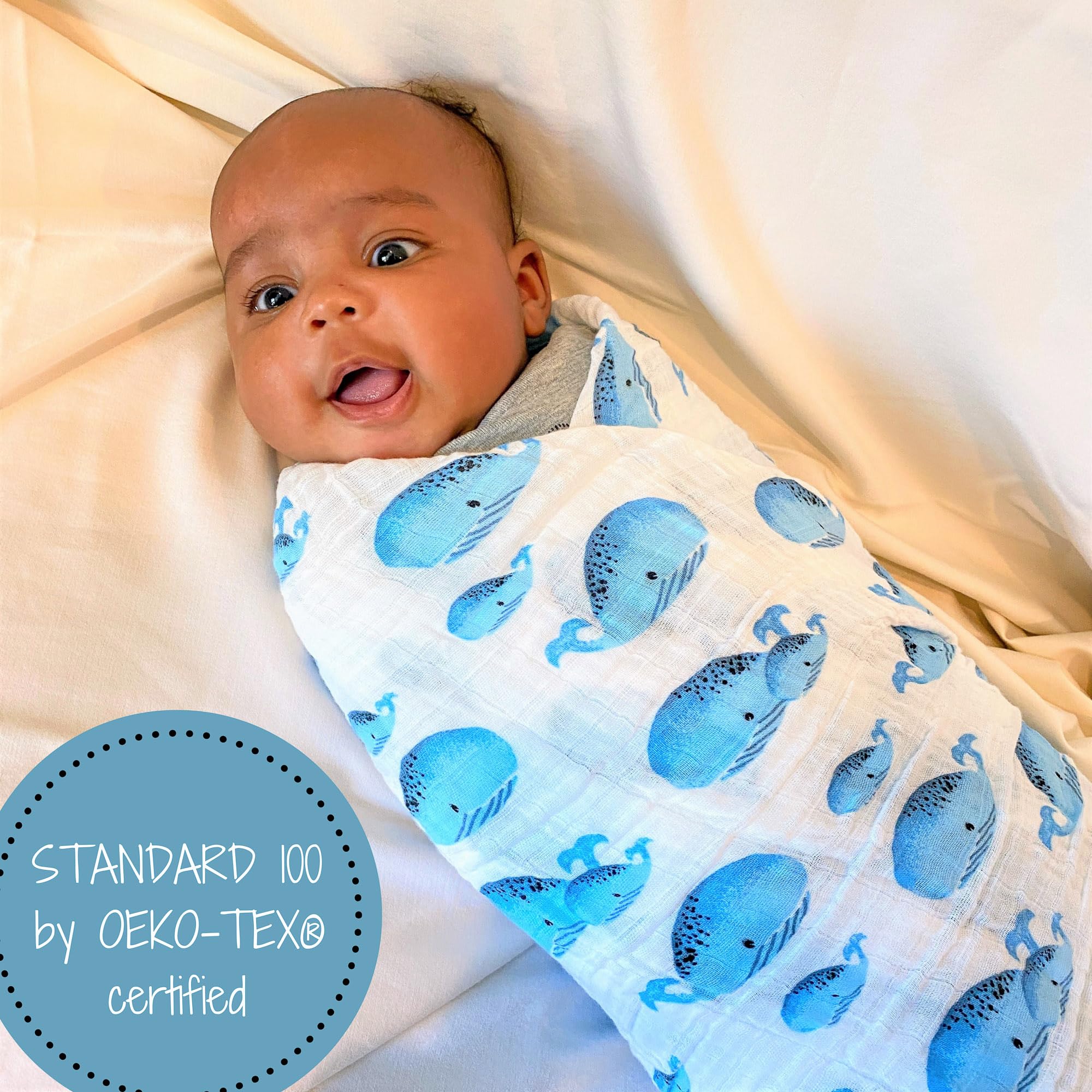 LollyBanks Swaddle Blanket | 100% Muslin Cotton | Newborn and Baby Nursery Essentials for Boys, Registry | Ocean Shark and Whale 3 Pack