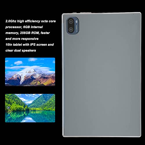 WiFi Tablet, IPS Screen 10 Inch Tablet PC Dual Speakers 100‑240V 6 and 256G Octa Core Dual SIM Card Slot for Travel (US Plug)