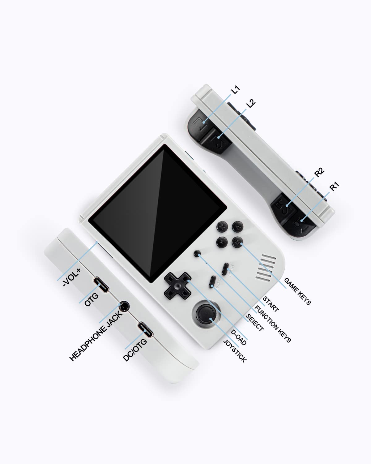 RG351V Handheld Game Console, 3.5 inch IPS Screen Classic System Retro Video Games Consoles, Supports Dual TF Extend 256GB, 64G TF Card 6000 Classic Games (Gray)