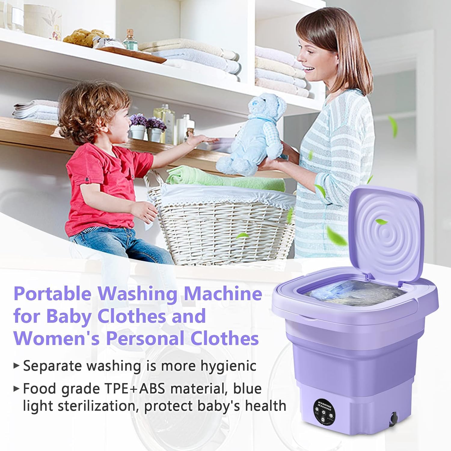 MacLehose Portable Washing Machine Portable Washer,8L Mini Washing Machine Foldable,Baby Clothes Underwear or Small Items Camping&Travel Laundry Small Size,Space Saving Purple 30.5*30.5*21cm MSLC-01