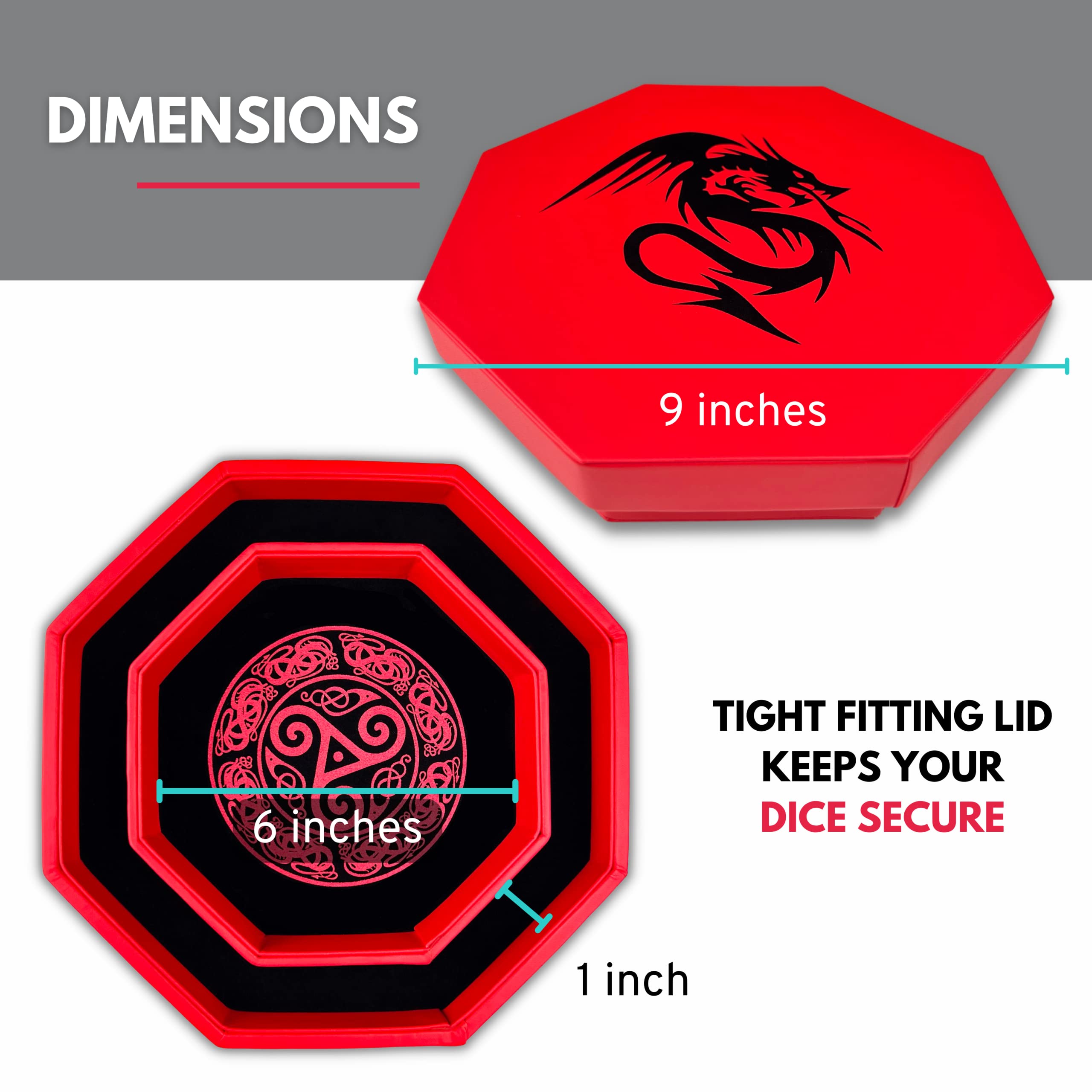 Luck Lab 8 Inch Dice Tray β Red - with Lid and Dice Staging Area for RPG Table Top Gaming- Dragon Design