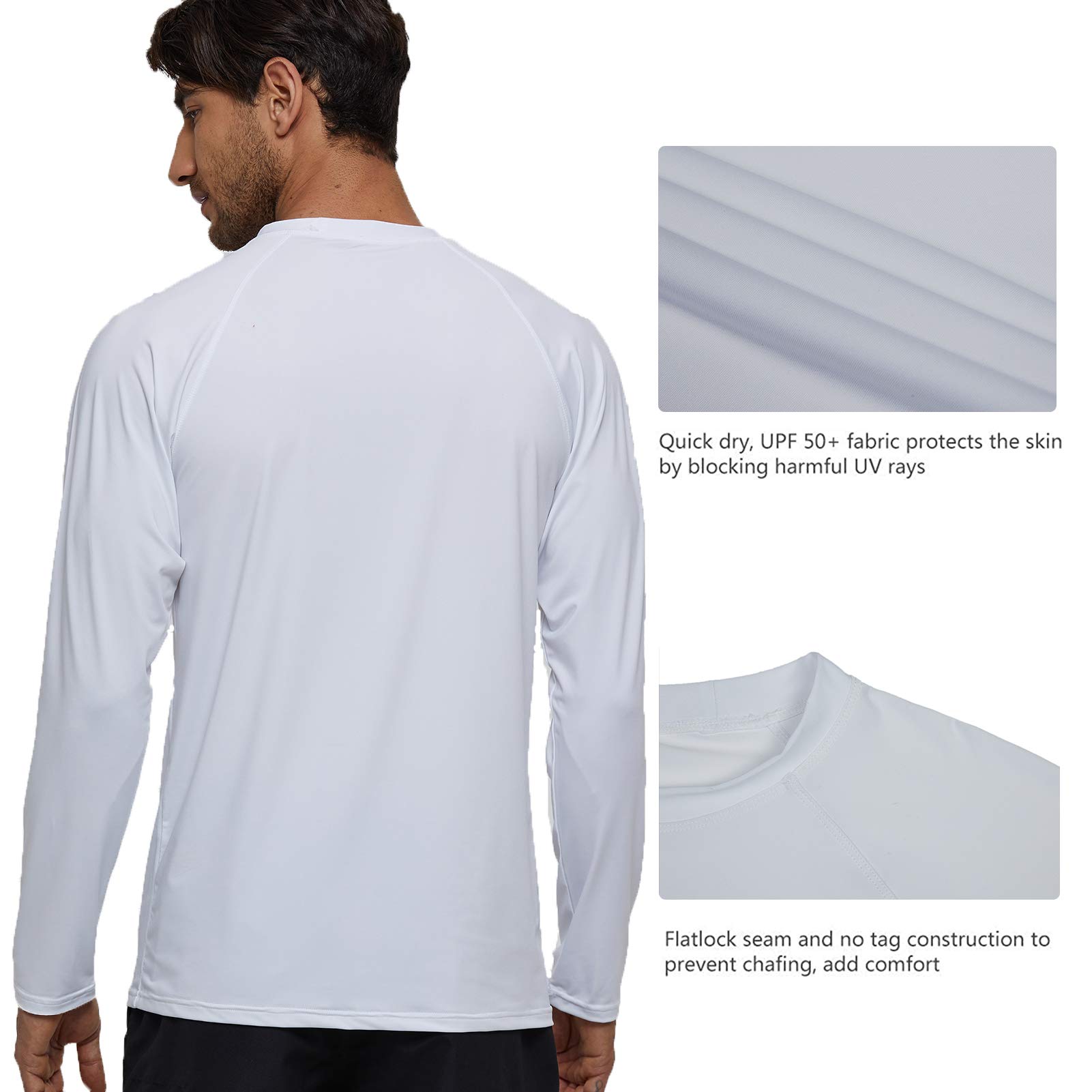 Men UPF 50+ UV Sun Protection Performance Long Sleeve T-Shirt White