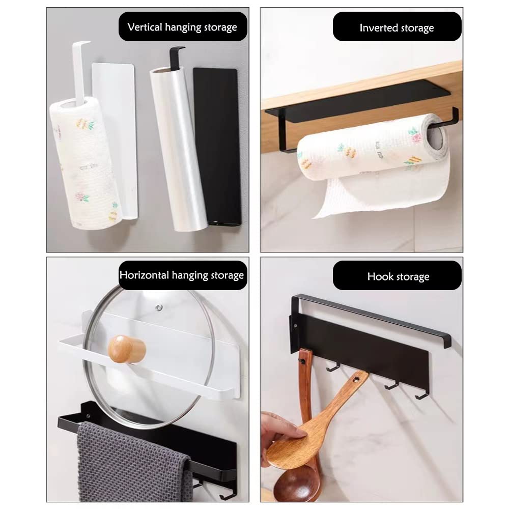Magnetic Paper Towel Holder for Refrigerator with 5 Hooks, Retractable Kitchen Towel Rack with Strong Magnet,Black Magnetic Towel Holder for Refrigerator,Grill,Kitchen,Fridge,Garage