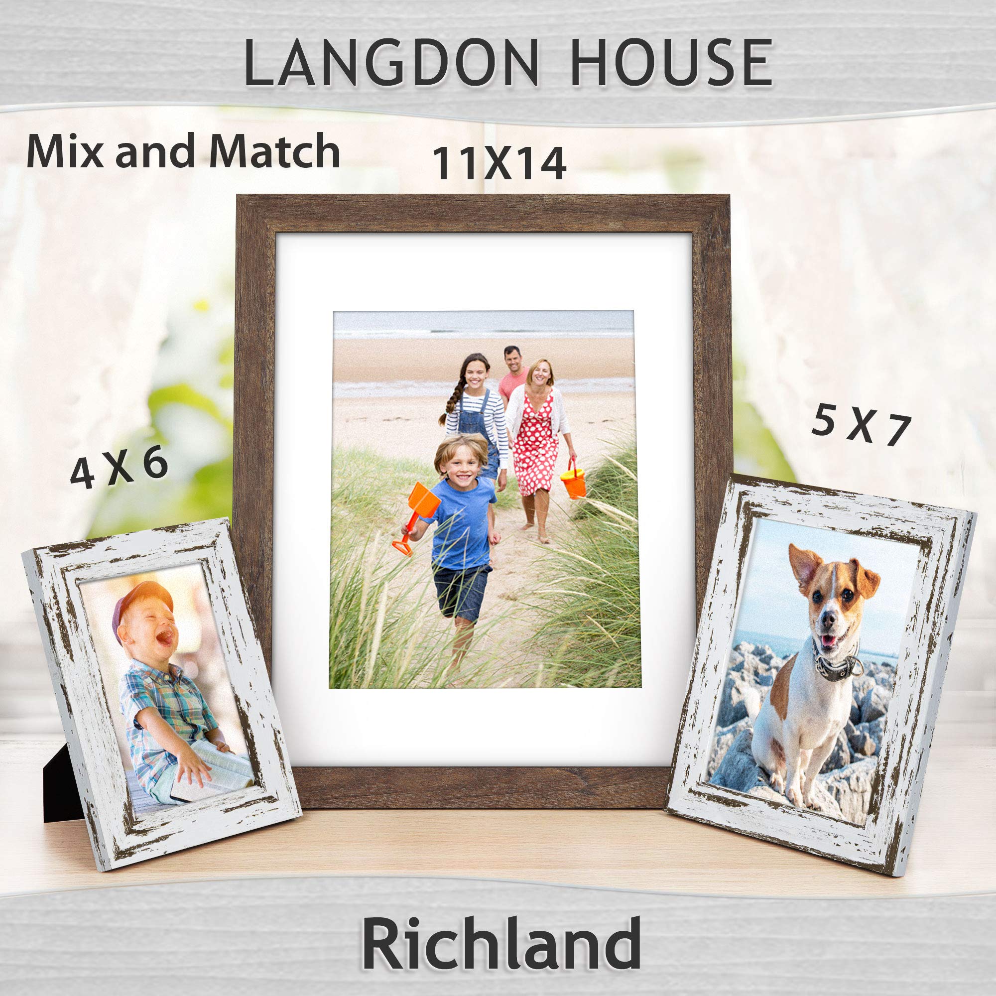 Langdon House 11x14 Picture Frames w/Mat to 8x10 (Rustic Brown, 6 Pack) Traditional Wood-Like Photo Frames for Any Décor Style, Richland Collection
