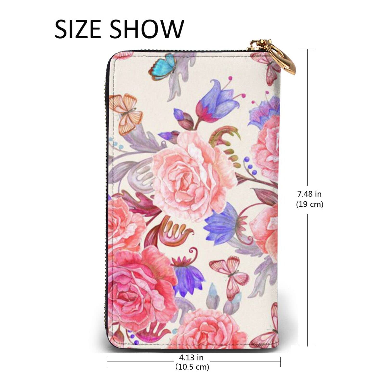 Red Roses Leather Wallets for Women Mens Long Zipper Slim Wallets Checkbook Cover Clutch Coin Purse with 12 Card Slots