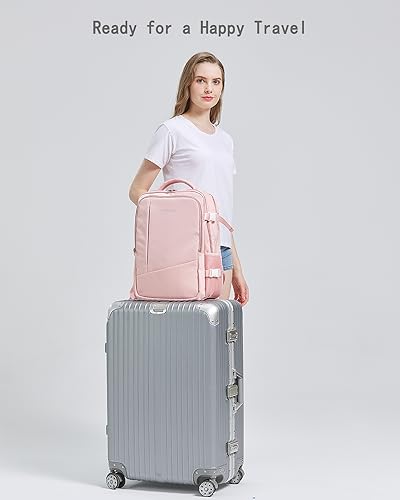 LUCKGLOW Travel Backpack for Women, Pink, Carry on Backpack, Laptop Backpack 15.6 Inch, Travel Essentials, Casual Daypack Backpack