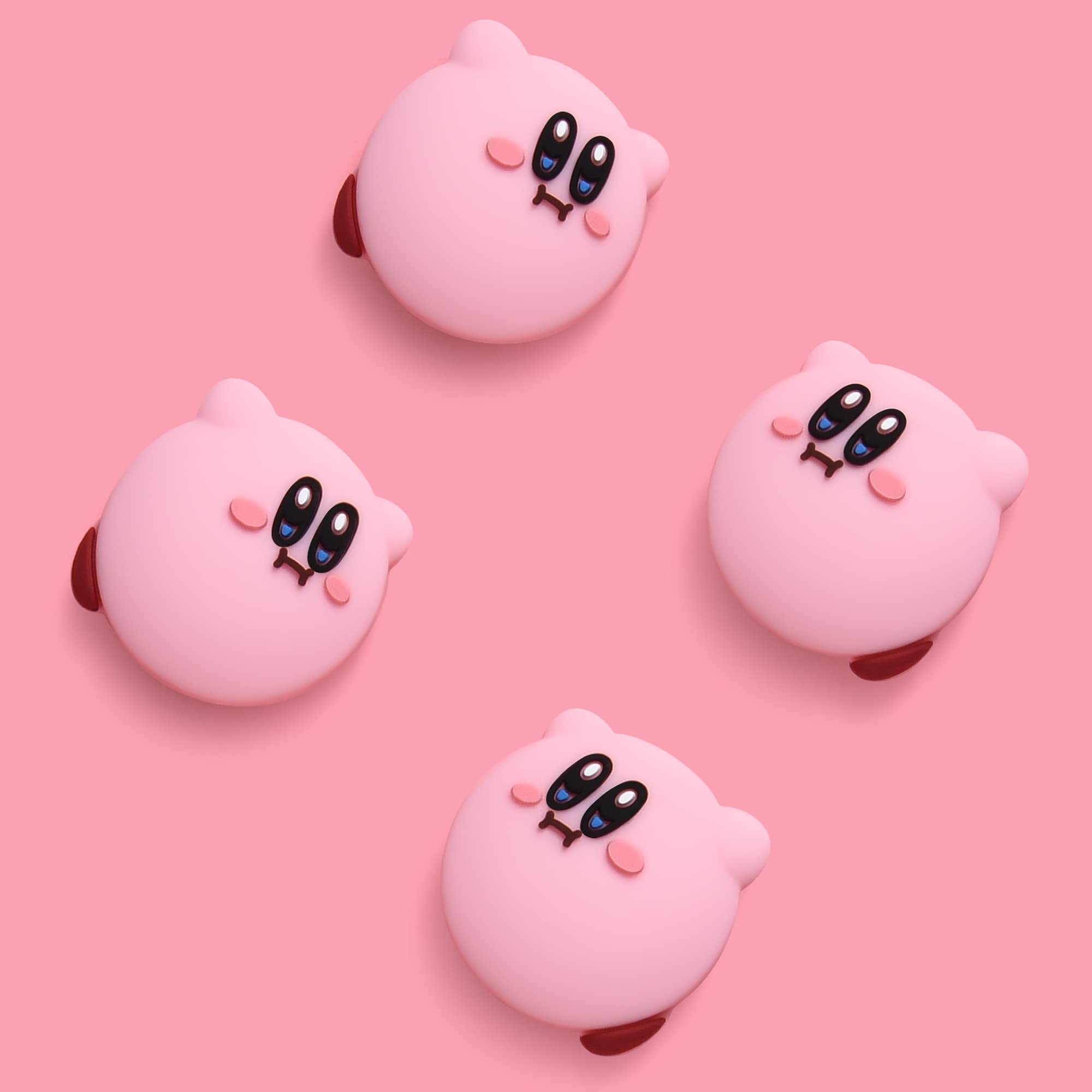 Switch Thumb Grips Joystick Caps Compatible with Nintendo Switch/OLED/Lite Kirby Controller, PALPOW Cute Silicone Analog Stick Cover, 4PCS - Pink Puffball