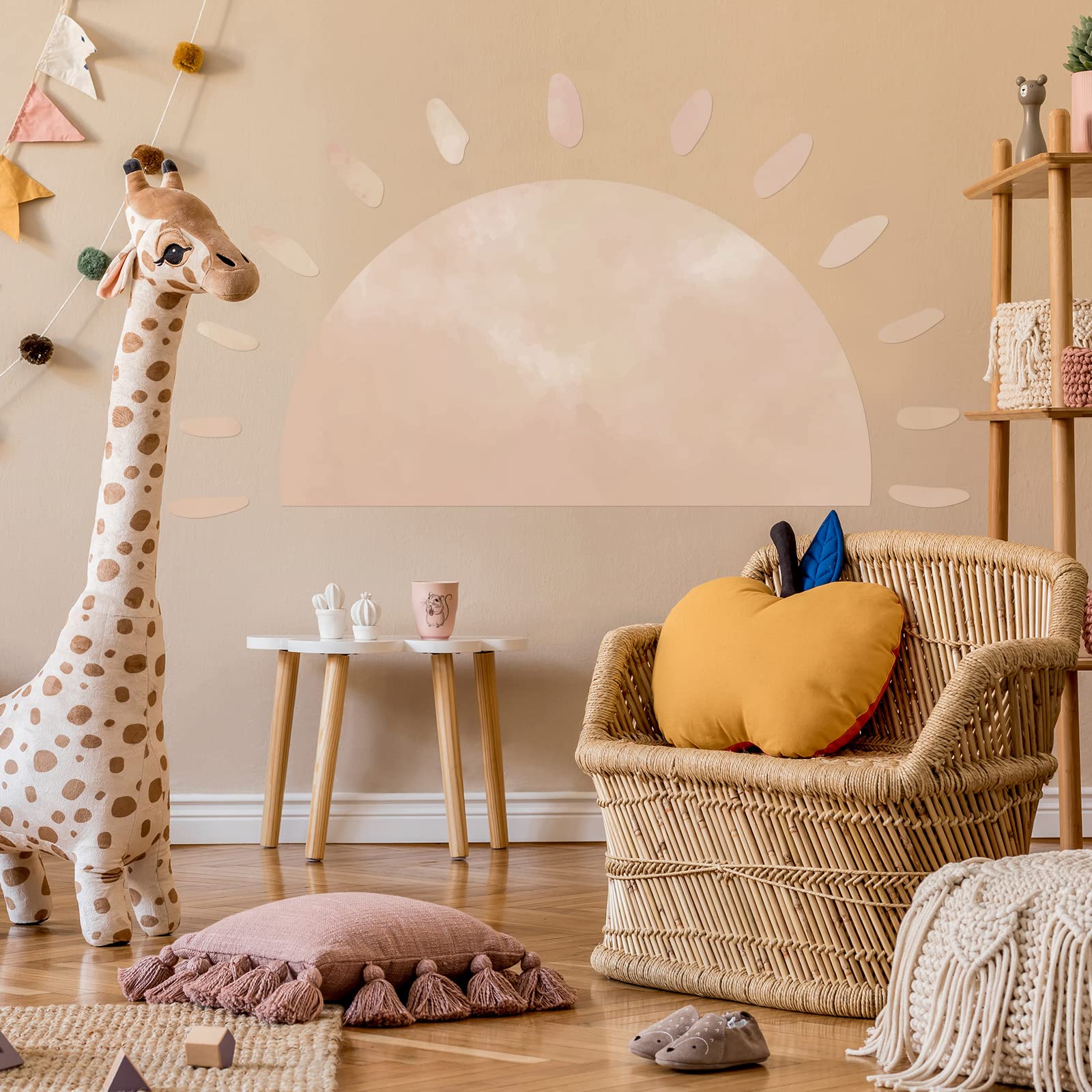 Super Large Half Sun Wall Decal Sun Wall Decor Sunshine Peel and Stick Wall Decals Boho Removable Wall Sticker Half Sun Wall Stickers Murals Sun Wall Art Decor for Kids Nursery Bedroom Playroom