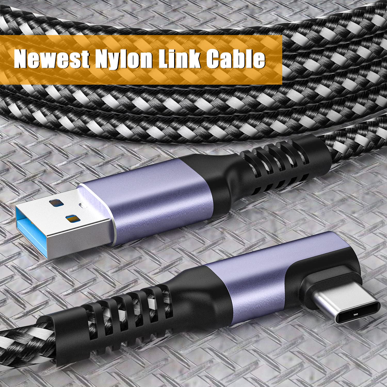 Relohas for Oculus/Meta Quest 2 Link Cable - 10 FT 2-in-1 USB 3.0 High-Speed PC Data Transfer Adapter, Compatible with PSVR 2, VR Headset, Gaming PC, Steam VR, Quest 2 & 1