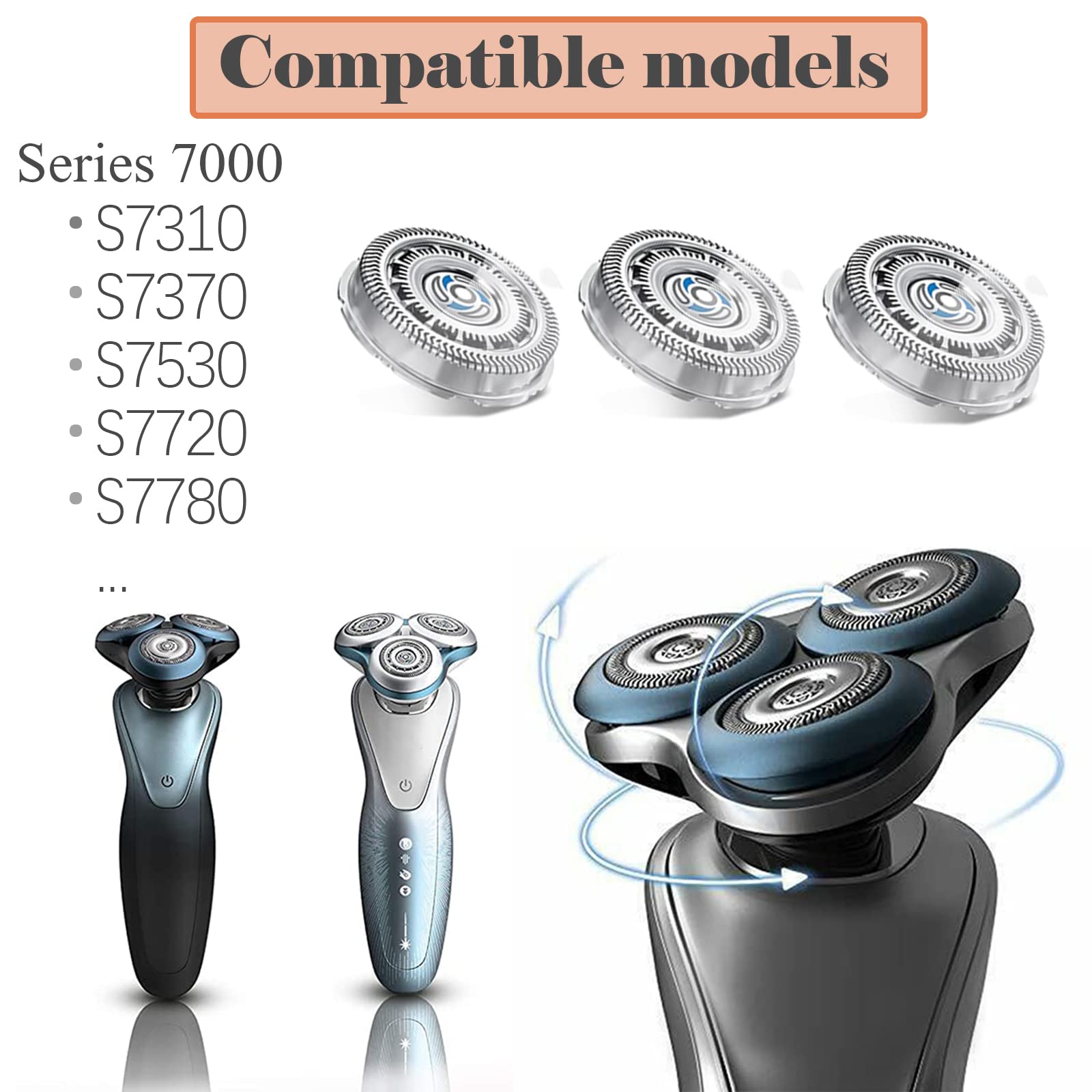 SH70 Replacement Heads Compatible With Philipss Norelco Replacement Heads 7000 series S7000 S7010 S7310 S7780 S7510 S7720 S7710 S7530 | 3 PCS