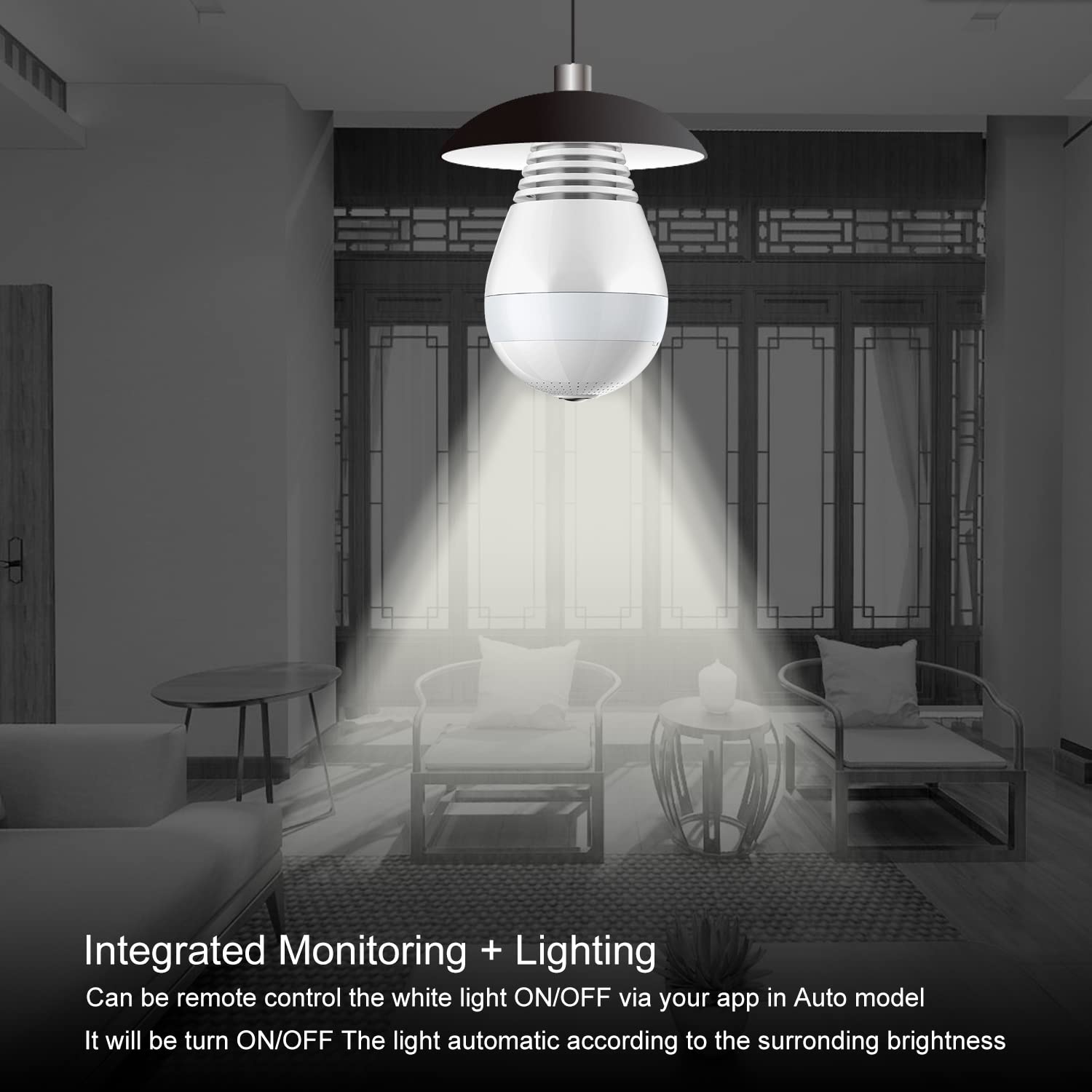 Kopfus Smart Bulb Camera, 360 Degree Panoramic Light Camera,1080P Surveillance Security Camera Lamp with LED & Infrared Night Vision/Motion Detection/Cloud & SD Card Storage/Alert events/V380 App/M4