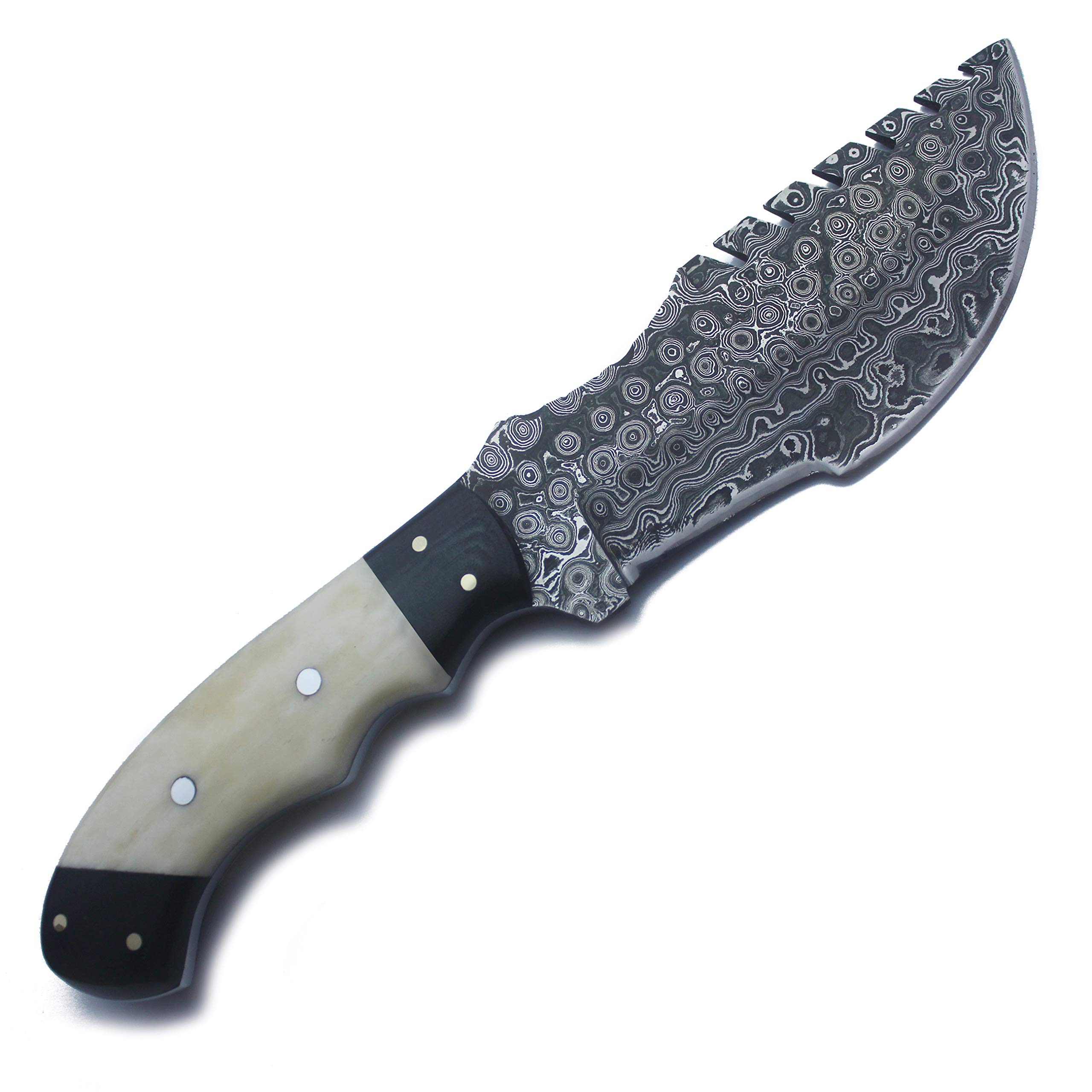 MAAN Handmade Damascus Tracker Knife Survival, Hunting, Tactical and Camping - Damascus Steel Tracker Knife - Right Hand Scout Carry Leather Sheath MNK 295 (Bone Handle)