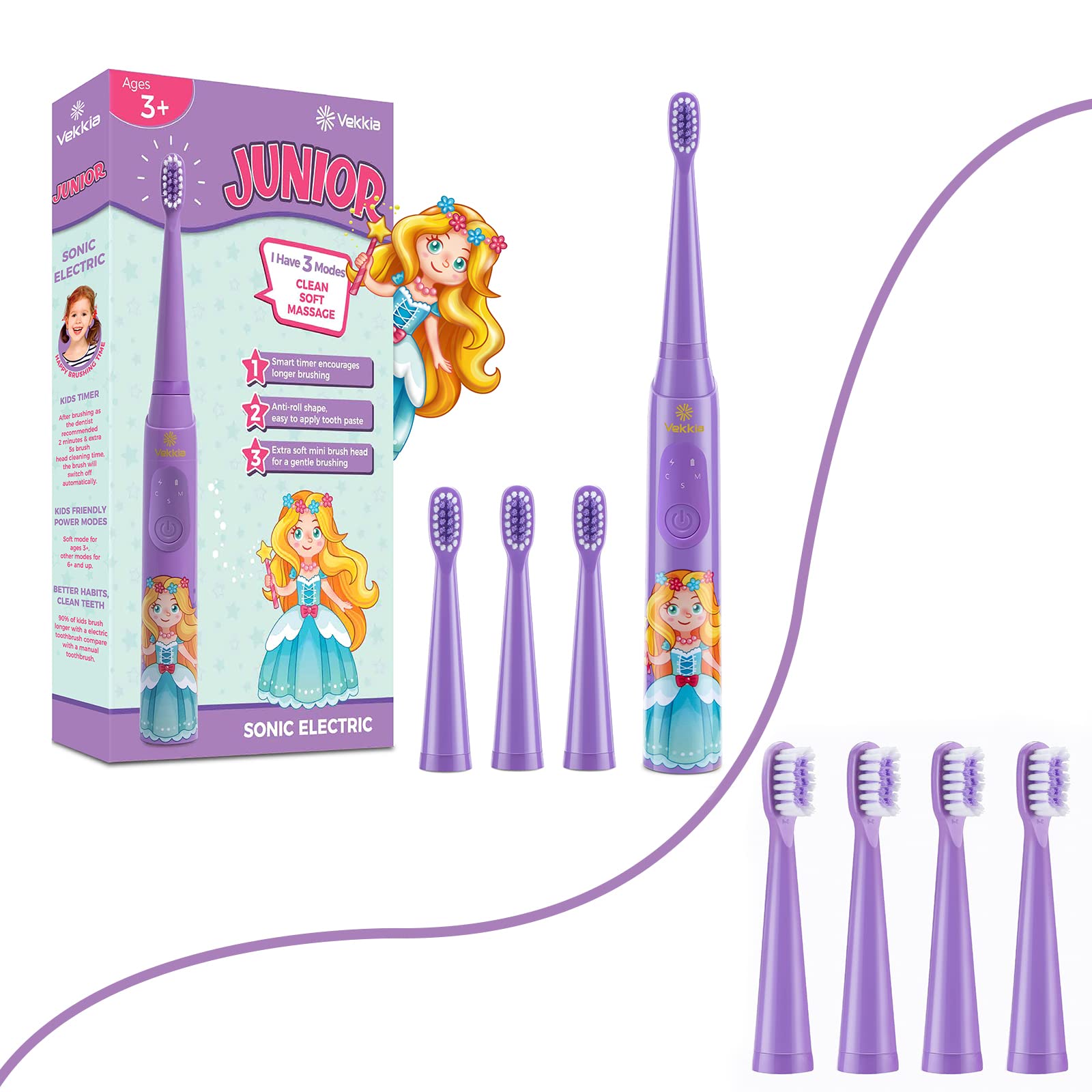 Vekkia Kids Electric Toothbrush and Replacement Heads Purchased Together Save 10%