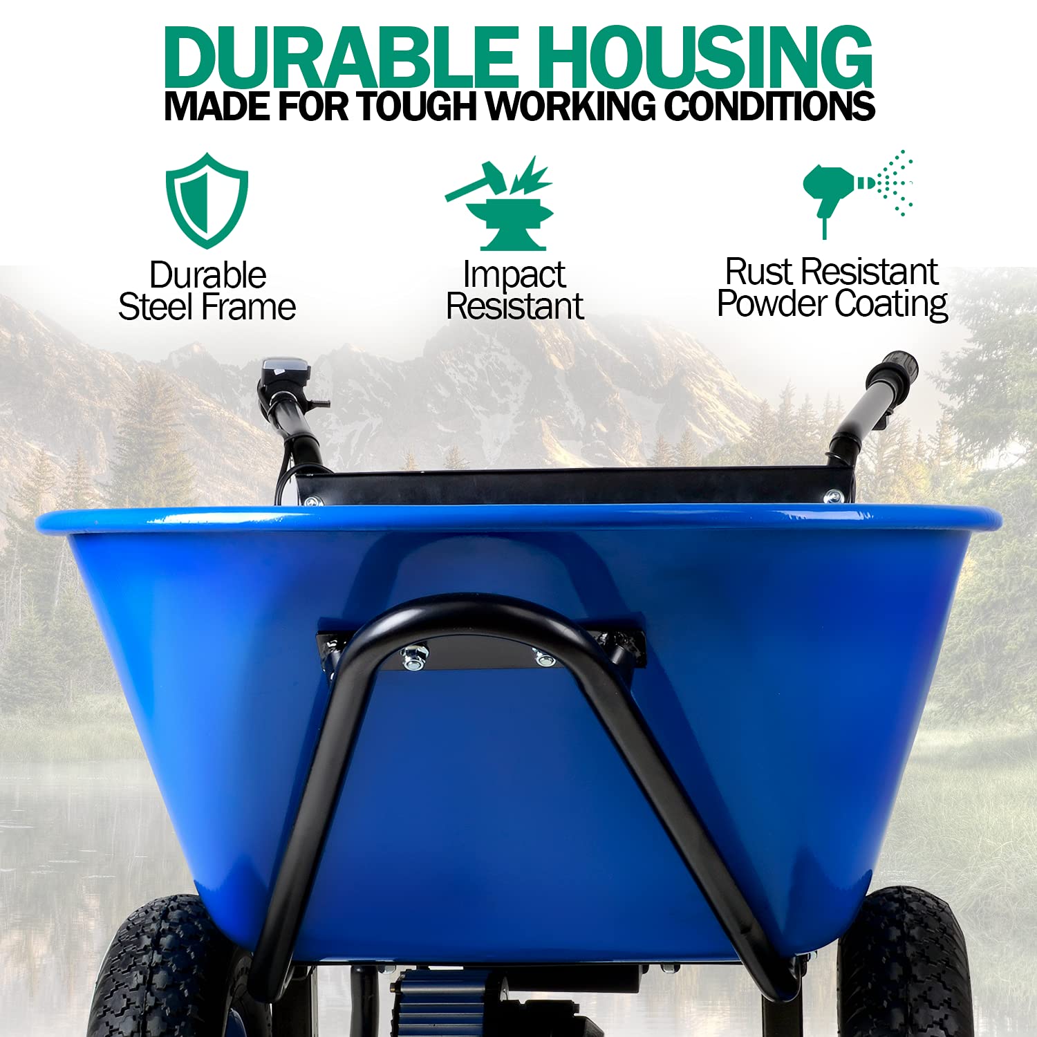 Landworks Wheelbarrow Utility Cart Electric Powered 24V DC 180W AGM Battery 330lbs (150kgs) Max Capacity Barrel Dump Material Debris Hauler