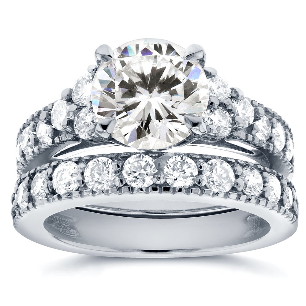 Kobelli Art Deco Moissanite Bridal Rings Set 3 CTW 14k White Gold, Size 6