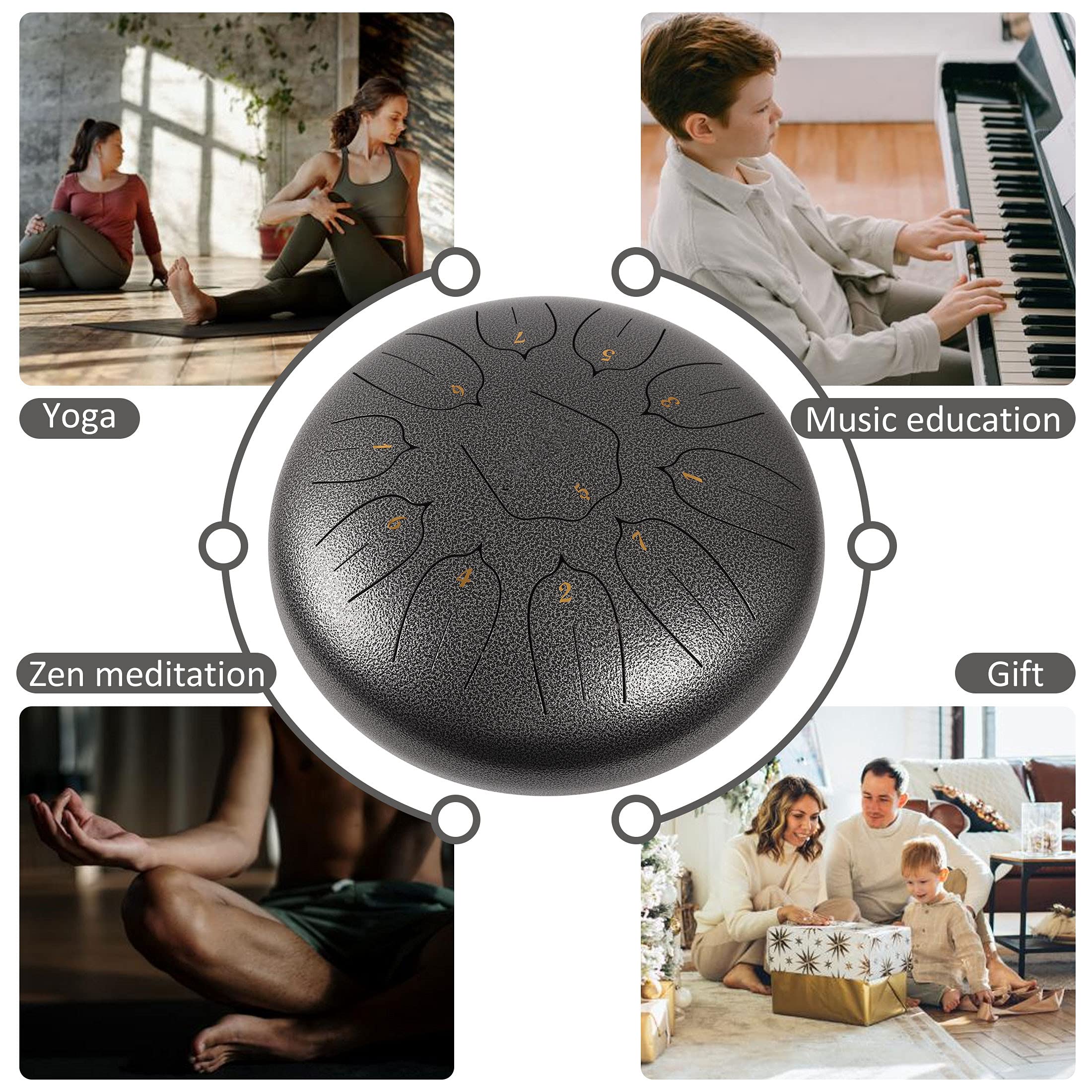 LOMUTY Steel Tongue Drum - Percussion Instrument -Handpan Drum with Bag, Music Book, Mallets, Finger Picks