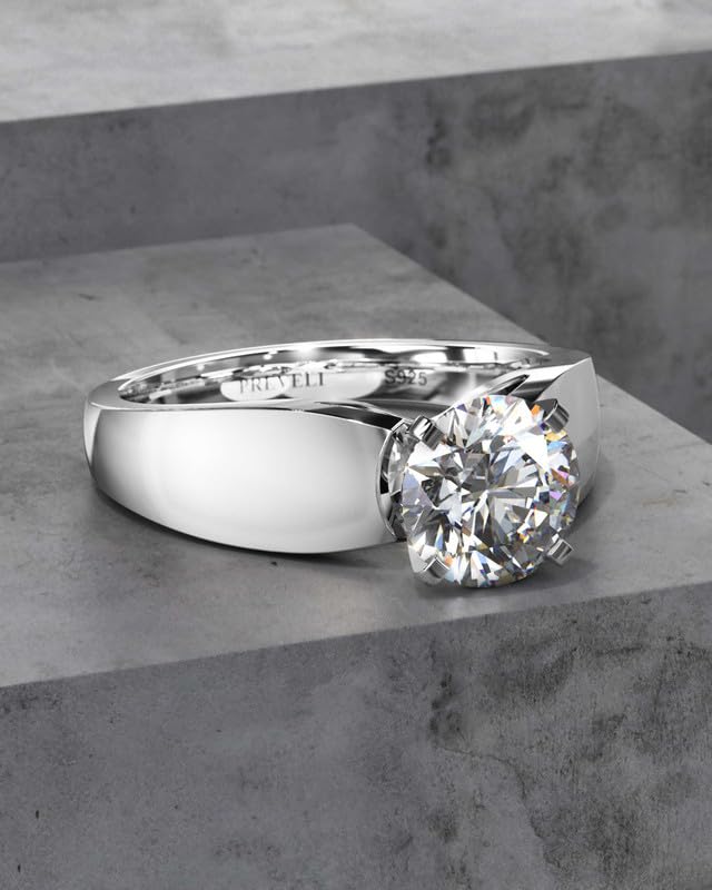 PREVELI 925 Sterling Silver Wide Band Solitaire Moissanite Engagement Ring Simulated Diamond Rings For Women Size 7..5