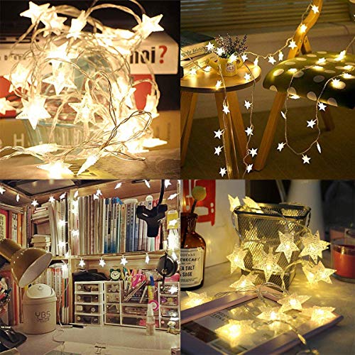 Merdeco Star String Lights, 16ft/5m 50 LED Plug in String Lights Warm White Fairy Lights for Christmas/Wedding/Party Indoor and Outdoor Decoration