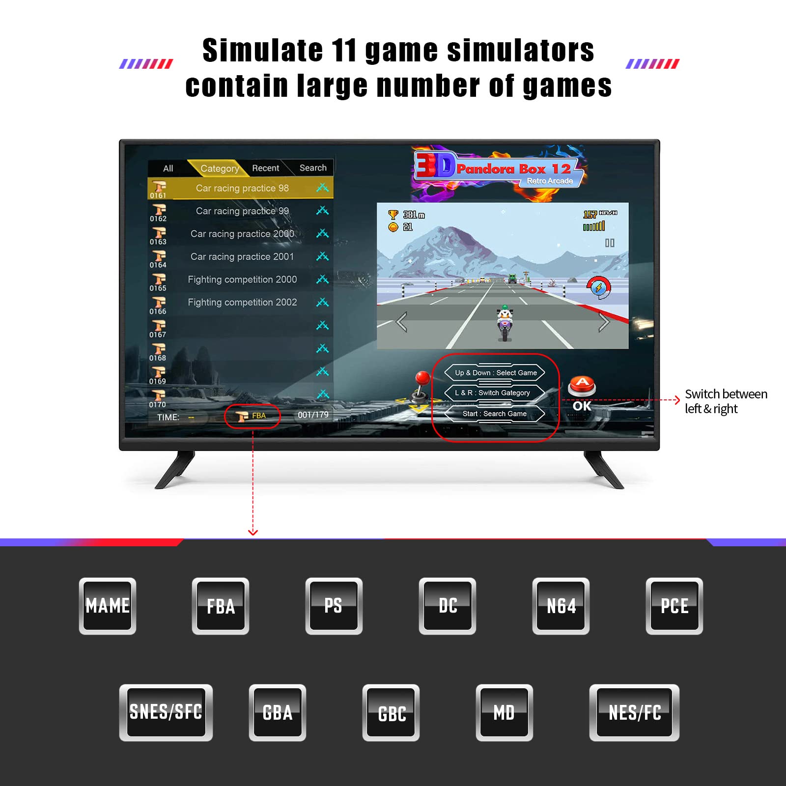 Pandora Box 3D Games Arcade Game Video Console - 3300 Games Installed.Search/Save/Hide/Pause Games, 1920x1080 Full HD, Favorite List, Support 3D Games(Console Panel LOGO Pattern is Shipped Randomly)