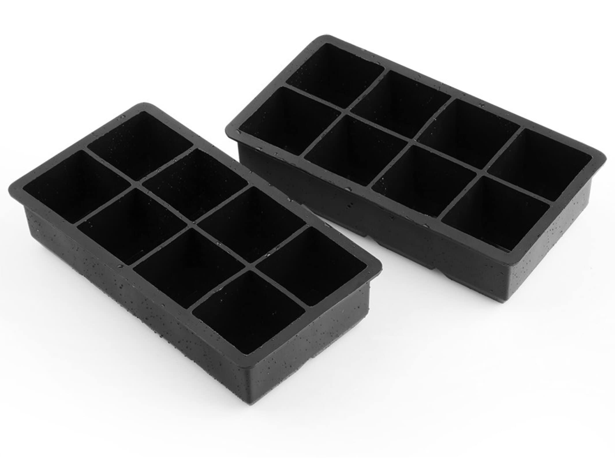 Samuelworld Large Silicone Ice Cube Tray Molds, 2-Pack, Big 2 Inch Cubes - Food Grade, Flexible, 8 Cavity Easy Release Slow Melting Ice for Whiskey, Cocktails, Gifts & Christmas - Black