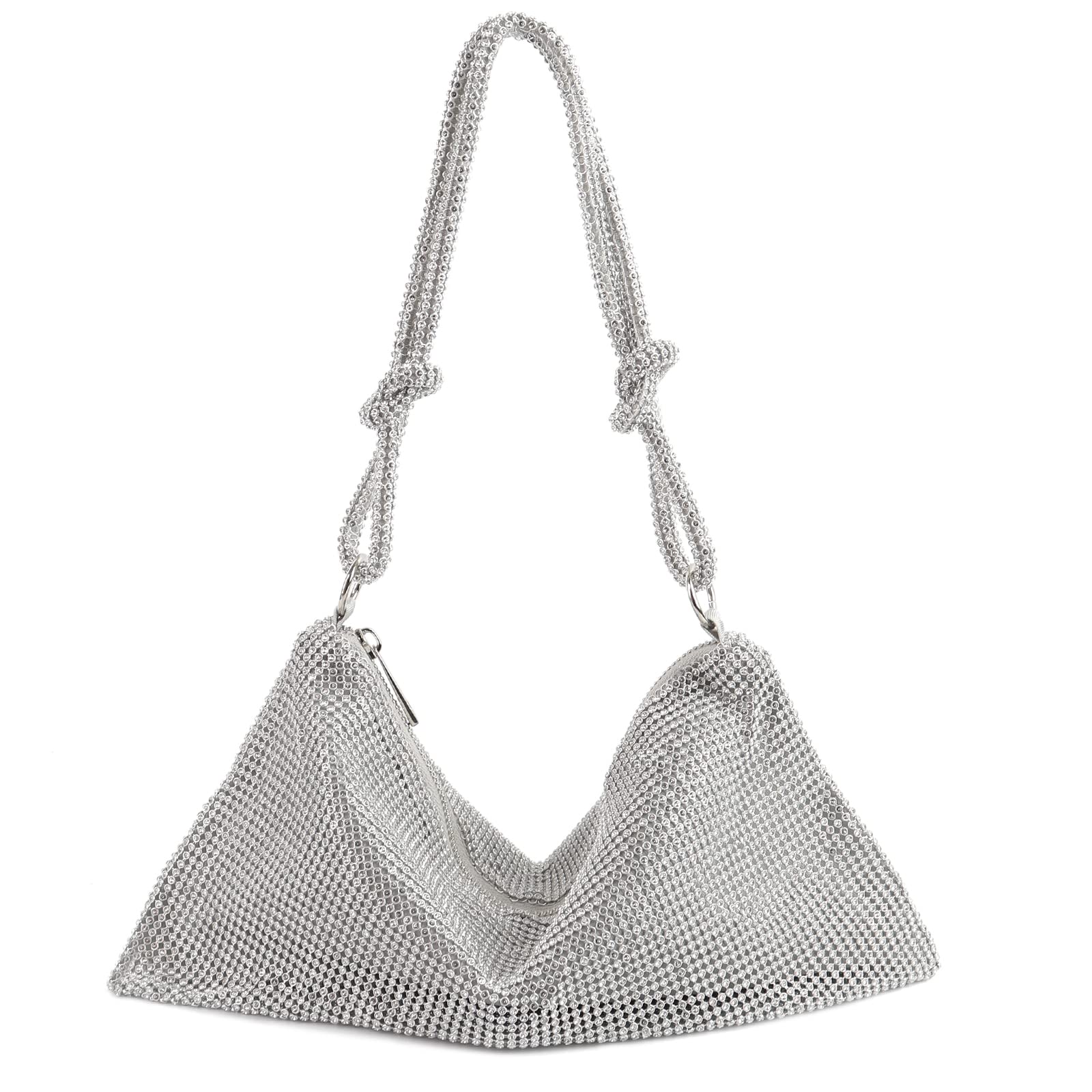 Rhinestone Purses for Women Hobo bag Sparkly Evening Handbag Silver Purses Clutch Purse for Party Club Wedding