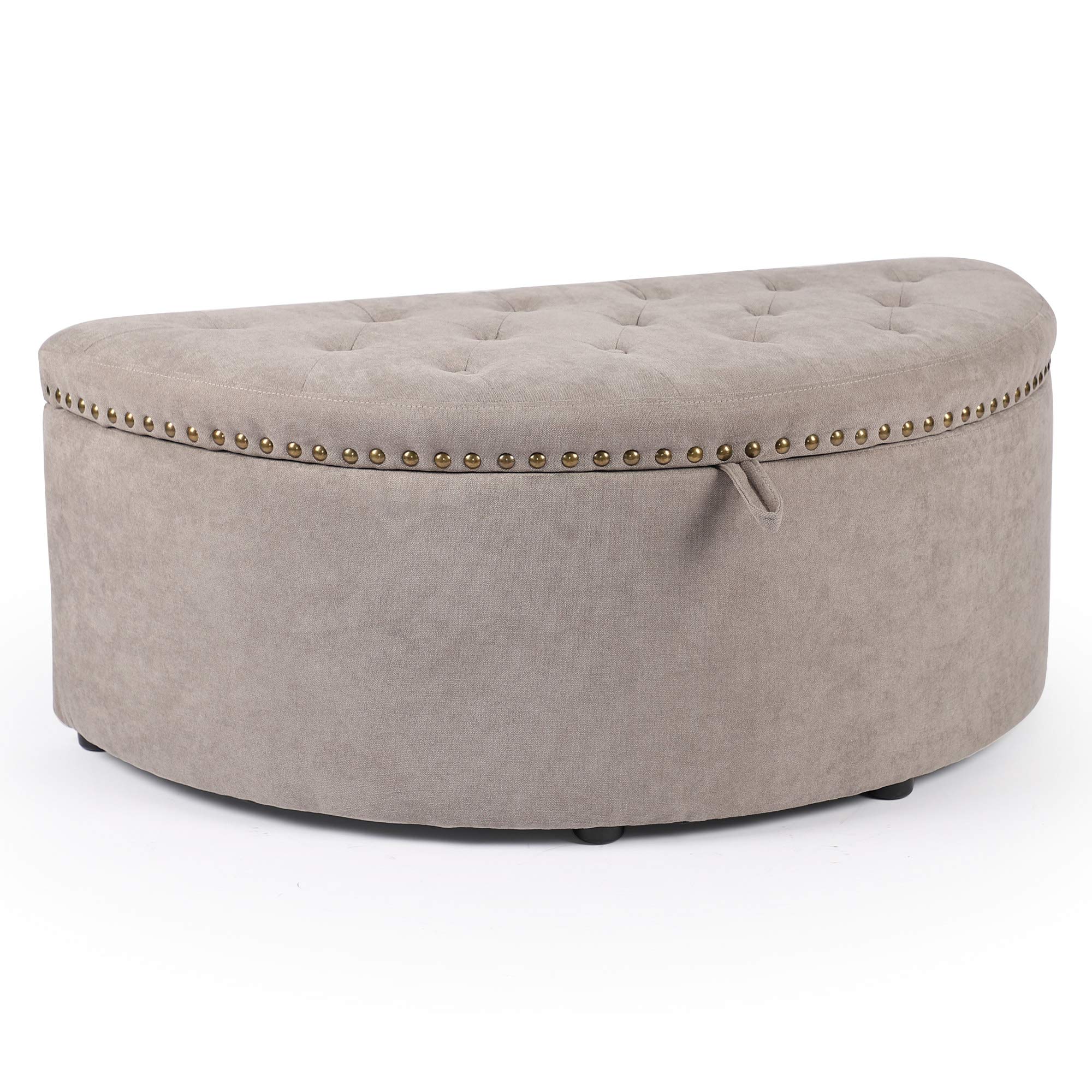 NOBPEINT Half Moon Modern Storage Ottoman Bench, Upholstered Bed End Bench Storage Chest, Gray