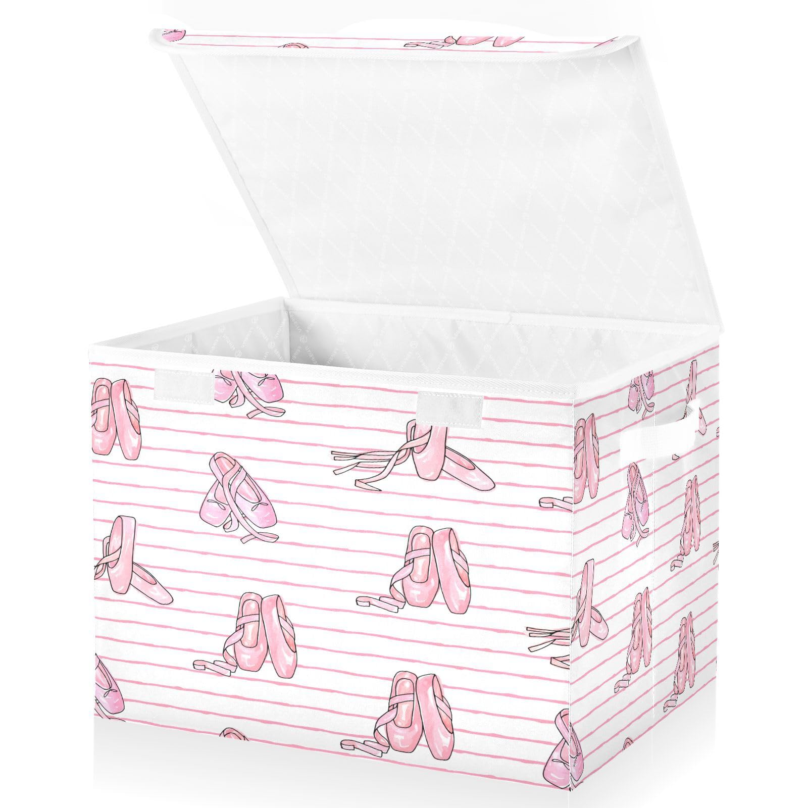 YETTASBIN Ballet Shoes Storage Basket with Lid and Handles, Large Collapsible Fabric Storage Bins Sturdy Storage Organizer for Shelves, Closet, Bedroom, School, Office, Home Decor