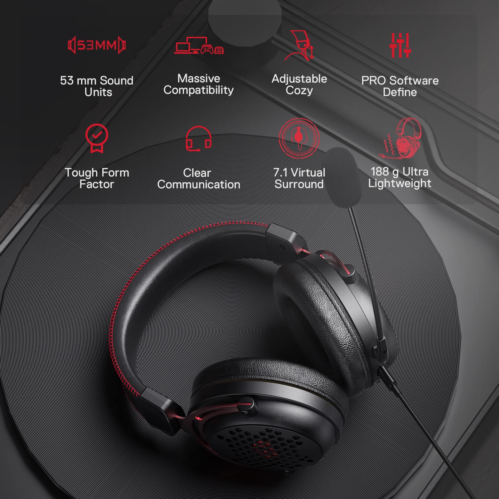 Redragon H386 Diomedes Wired Gaming Headset - 7.1 Surround Sound - 53MM Drivers - Detachable Microphone - USB/AUX 3.5mm Works for Multi Platforms PC, PS4/3 & Xbox One/Series X, NS