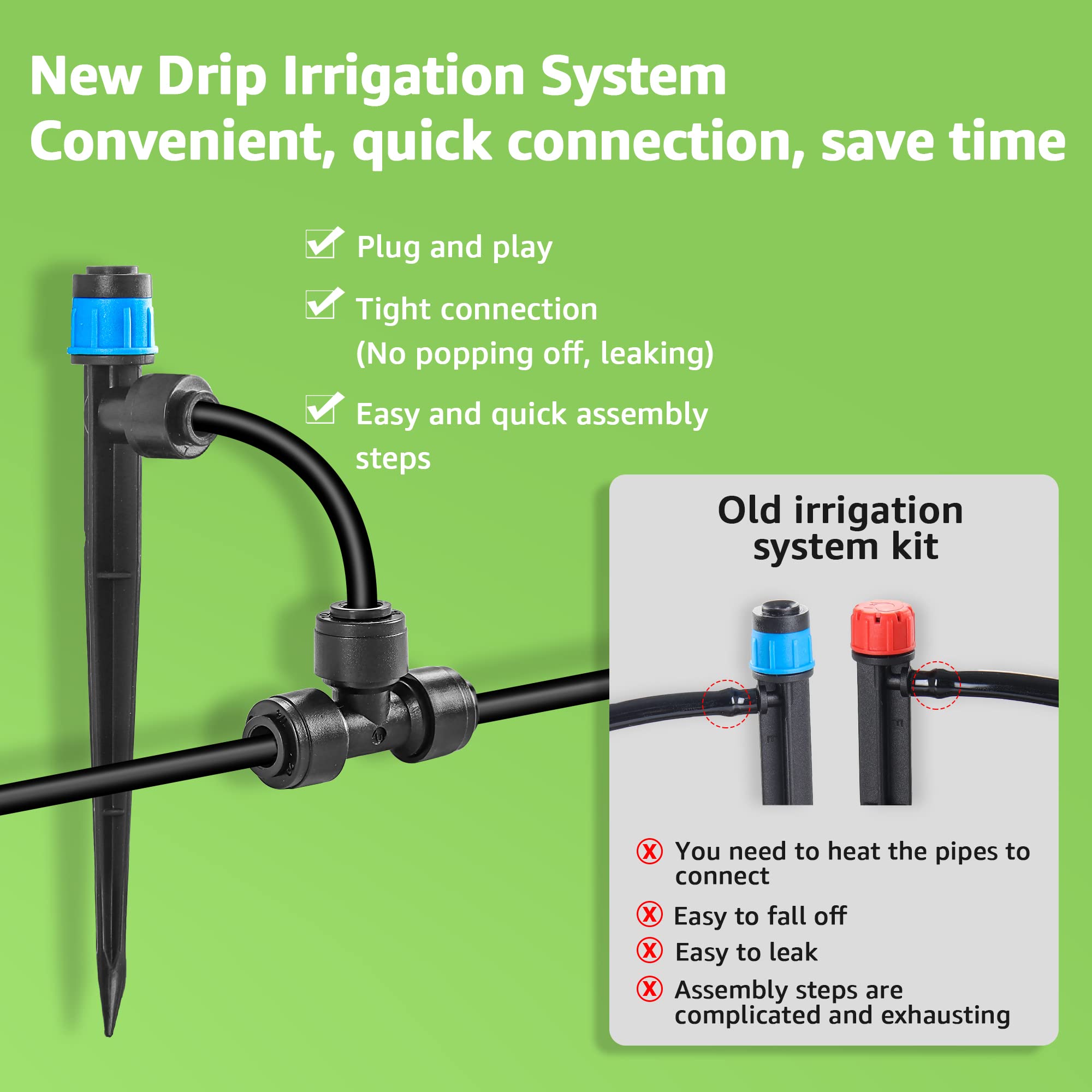 MIXC Easy-Connect Drip Irrigation Kit, 100FT Garden Micro Automatic Irrigation System Patio Misting Plant Watering System with 1/4" Blank Distribution Tubing Adjustable Nozzle Emitters Sprinkler