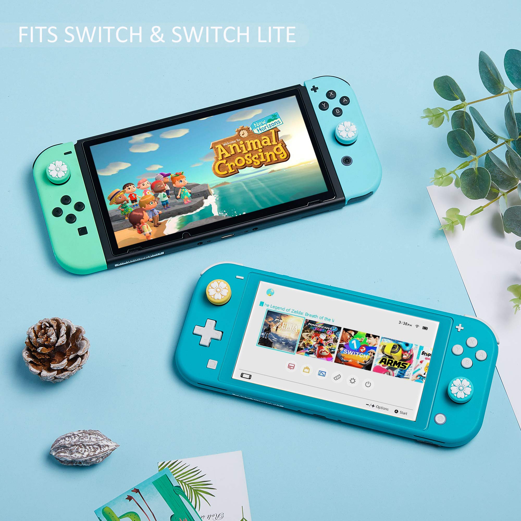 LeyuSmart Sakura Flower Thumb Grip Caps, Joystick Cap for Nintendo Switch/OLED/Lite, Soft Silicone Cover for JoyCon Thumbstick,4Pcs (AnimalCrossing)