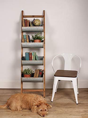 Kate and Laurel Pothos Wood and Metal Leaner Storage Bin Ladder, Rustic Brown