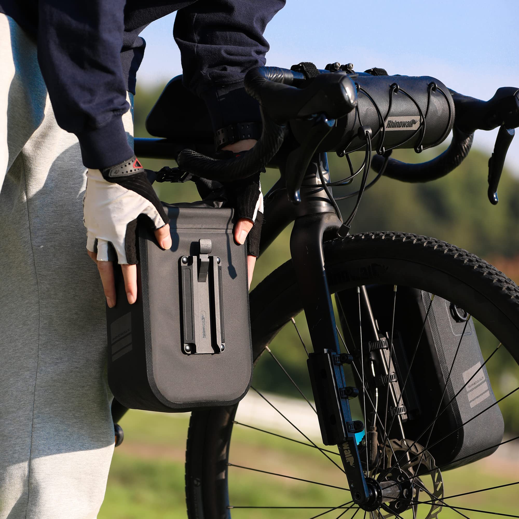 Rhinowalk Bike Front Fork Bag Waterproof 4-6L Bicycle Quick Release Dry Bag for Bikepacking Cycling Touring (Green, 6L)