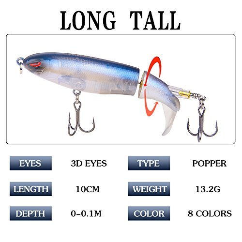 SAMLAM 5-Pack 13g,15g,35g, topwater Lures, Propeller Tail Like Surface Tractor with Floating Spinning Tail Puff Bass Lures Double Barb Lures for Fresh and Saltwater. (35g-A)