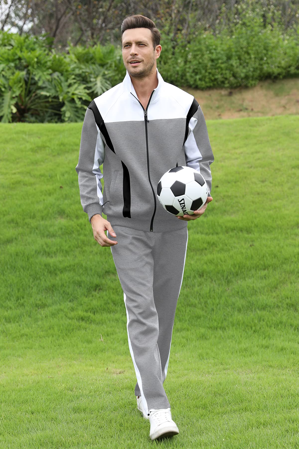November's Chopin Men's Tracksuit 2 Piece Sports Sweatsuit Sets Casual Jogging Athletic Suits for men Grey Black Large