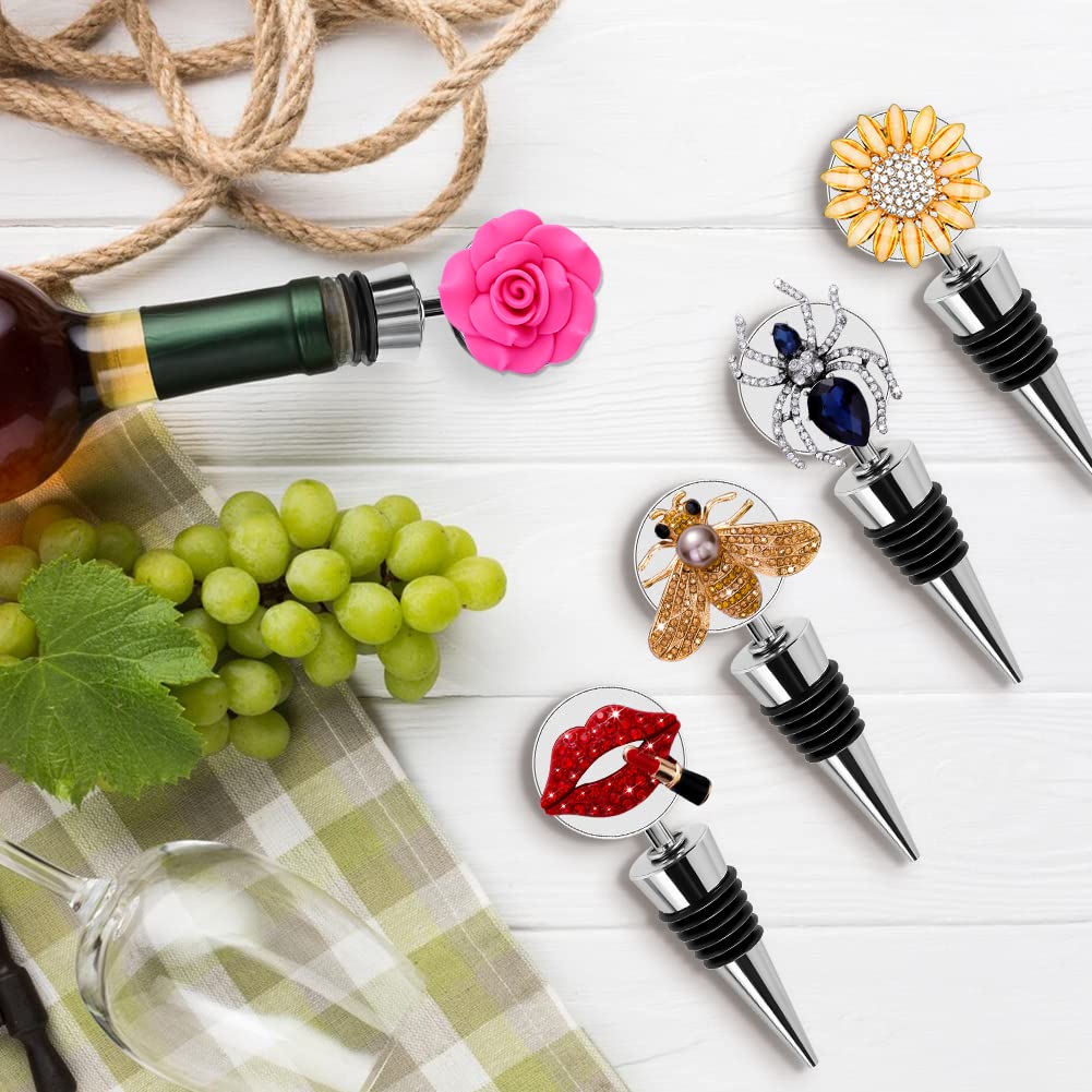 Soleebee 1 Pack Decorative Wine Stoppers, Delicate Diamond-Studded Wine Stopper with Animal and Plant Motifs, Reusable Beverage Bottle Stoppers for Bar, Party, Kitchen Decor (Sunflower)