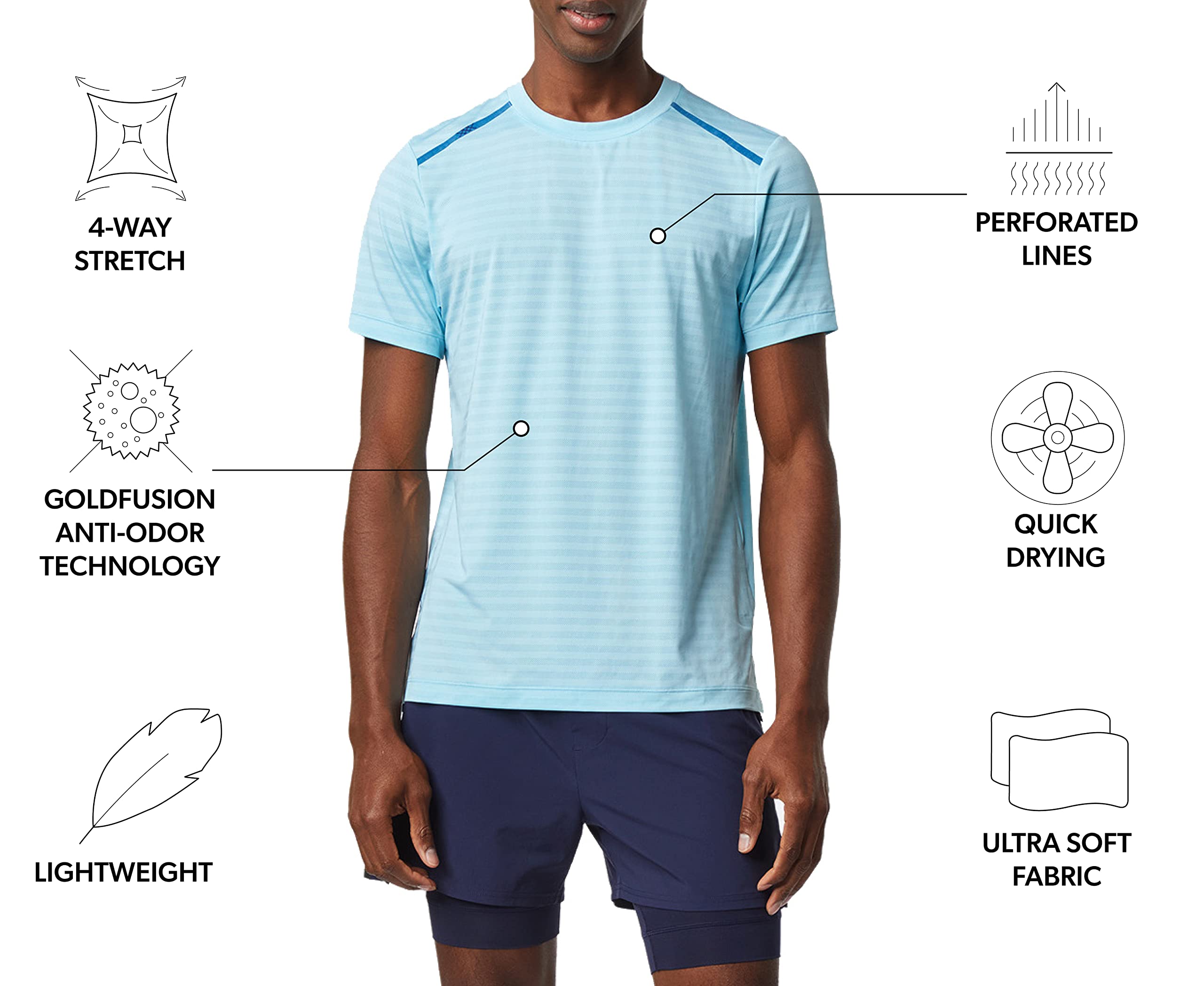 Rhone Men's Swift Short Sleeve, Lightweight Running and Workout Shirt with Anti-Odor, Moisture Wicking Technology (Castaway, Small)