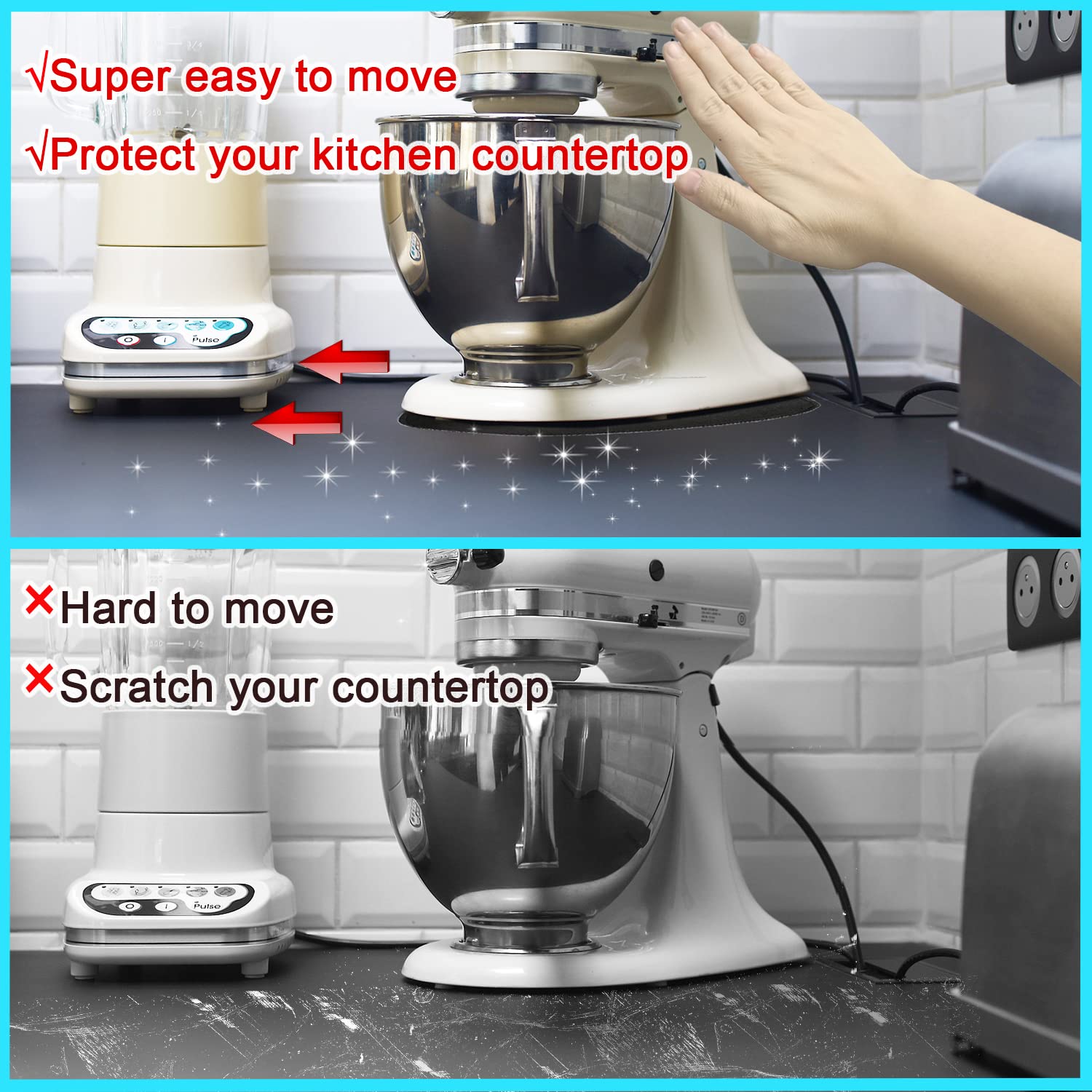 Mixer Slider Mat with Cord Organizer for Kitchen Aid 5-8 Qt Stand Mixer, Kitchen Appliance Slide Mats Pad Mixer Slider, Kitchen Mixer Accessories and Attachments
