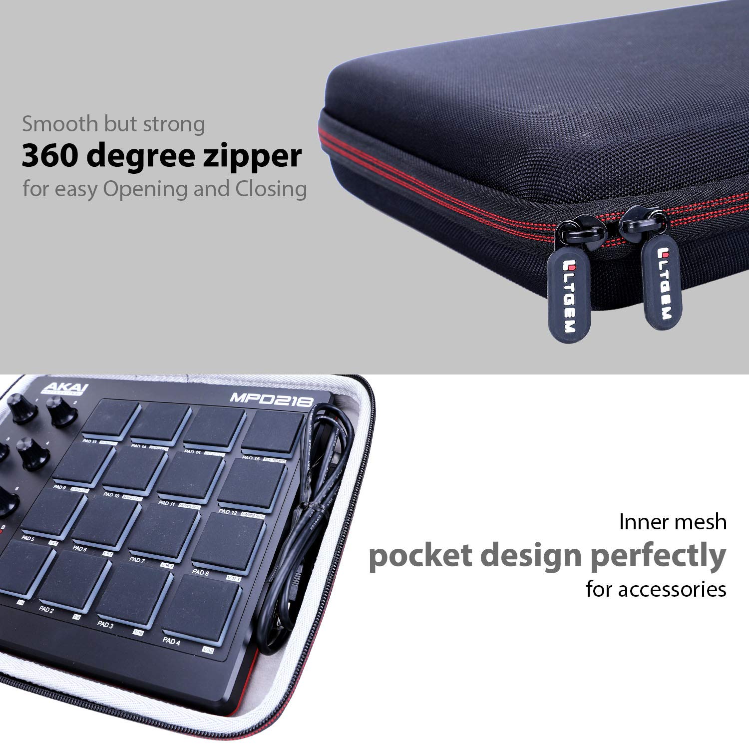 LTGEM Hard Case for AKAI Professional MPD218 | Ultra Portable USB Bus Powered 16 Pad USB/MIDI Pad Controller