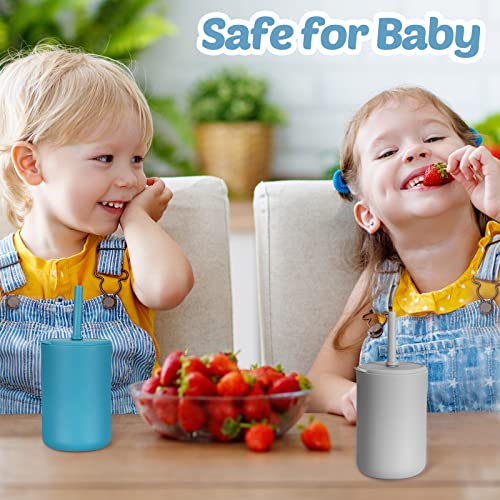 Yinder 12 Pcs Mini Silicone Kids Cups Sippy Toddler Cups with Straws and Lids Spill Proof Unbreakable Baby Silicone Cup for Baby Training Drinking, 6 Colors, 5.4 x 2.6 Inches