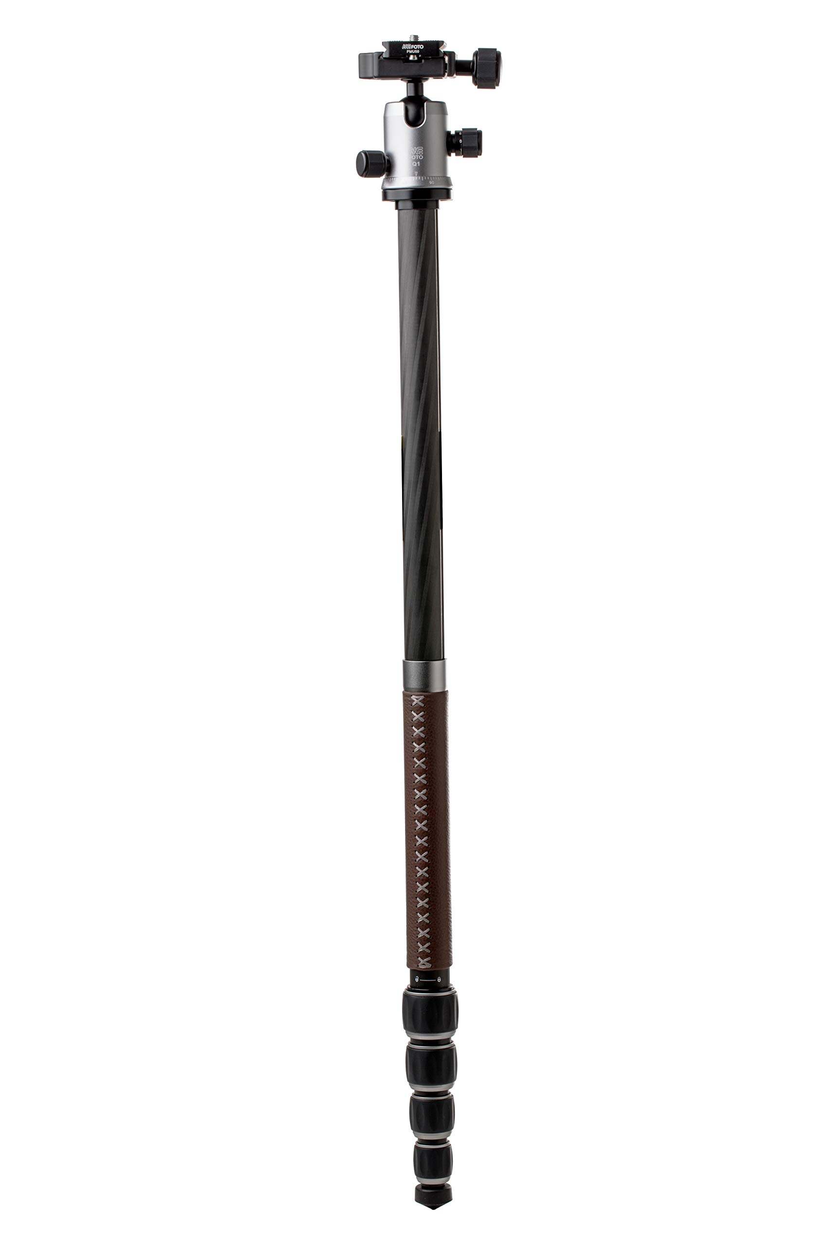 MeFoto RoadTrip Classic CF Leather Edition Lightweight 61.6" Carbon Fiber Tripod/Monopod, w/Case, Twist Locks, Dual Action Ballhead w/Arca Swiss Plate - Titanium (C1350Q1TL)
